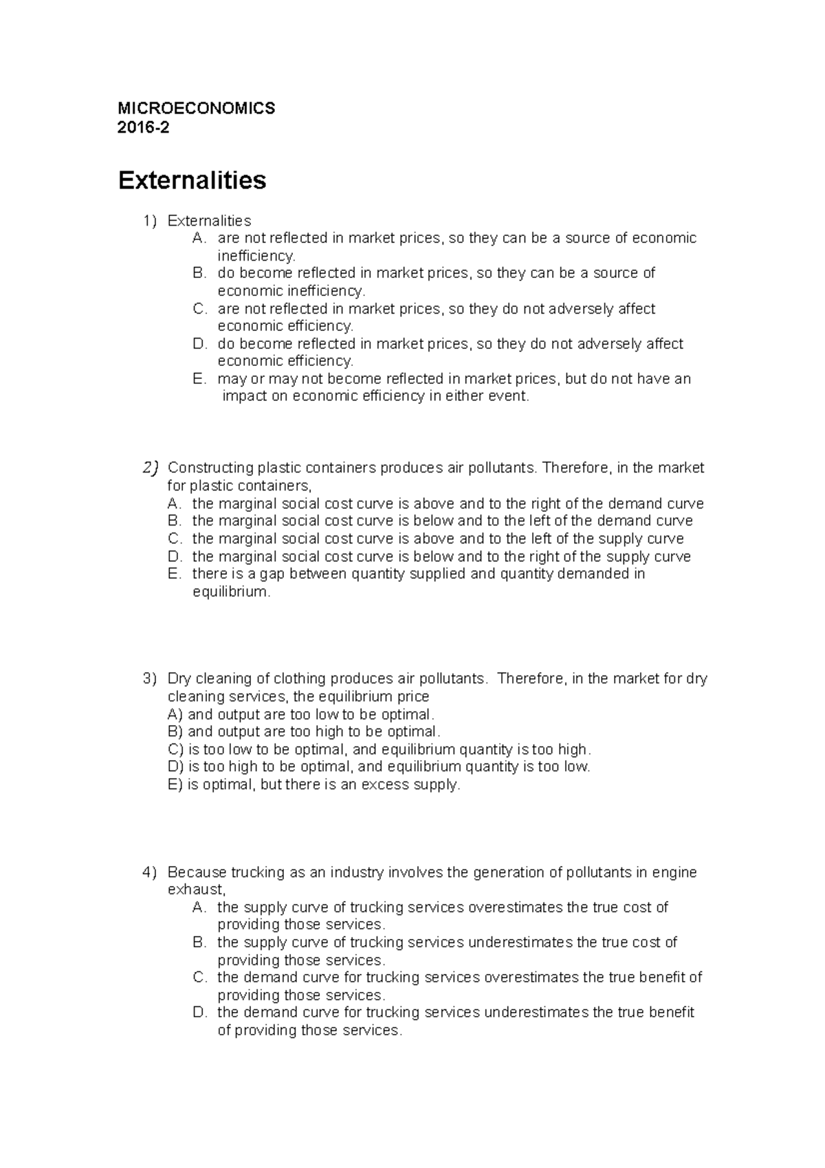 Externalities with answers 2016 2 - MICROECONOMICS 2016- Externalities ...