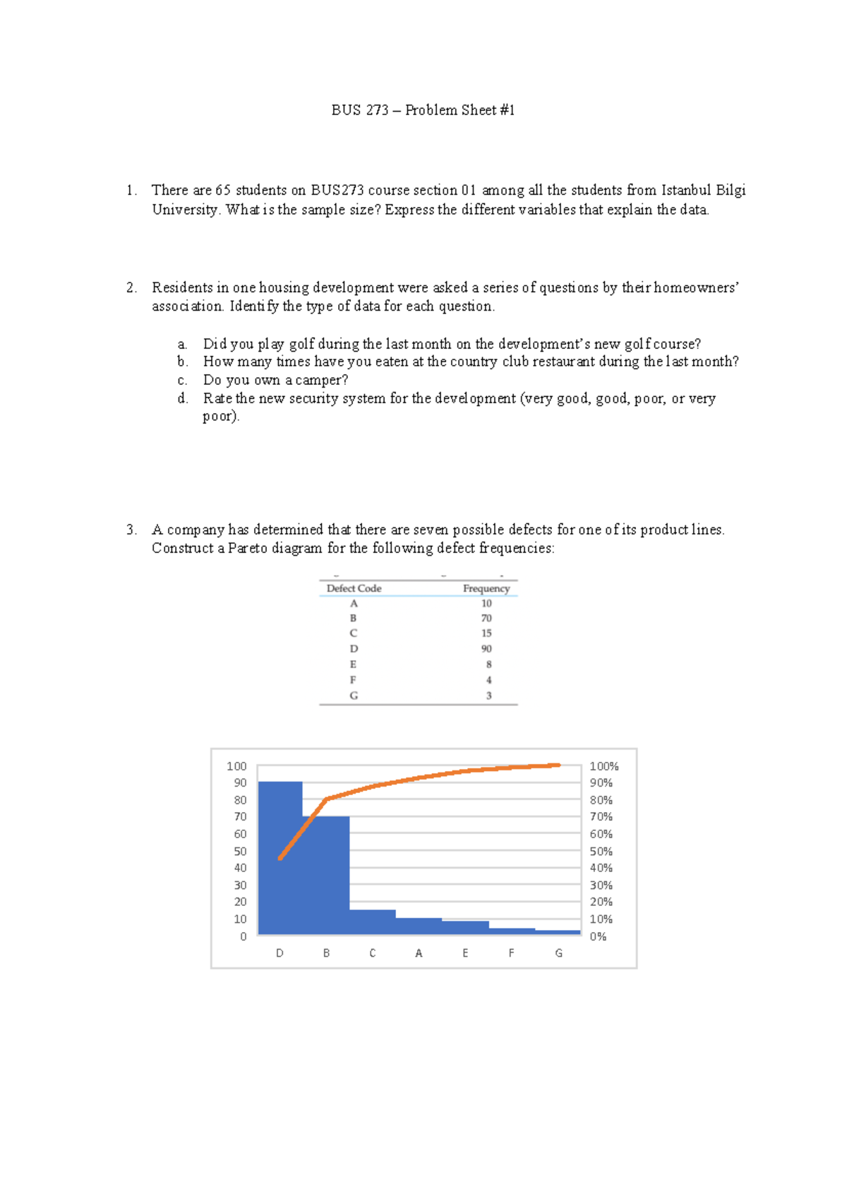 BUS273 solutions textbook - BUS 273 – Problem Sheet # There are 65 ...