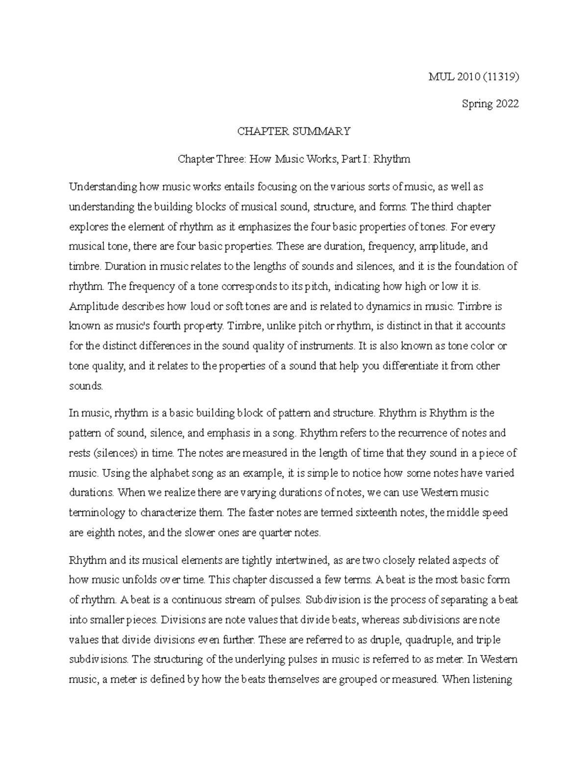 Chapter Three: How Music Works, Part I: Rhythm - MUL 2010 (11319 ...