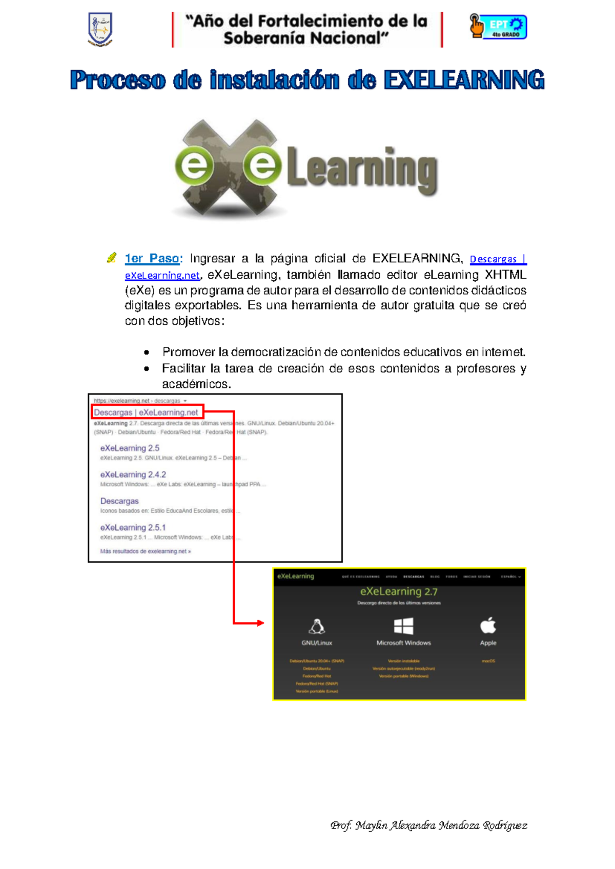 Instalación Exelearning - Manual - Prof. Maylin Alexandra Mendoza Rodríguez 1er Paso: Ingresar a ...