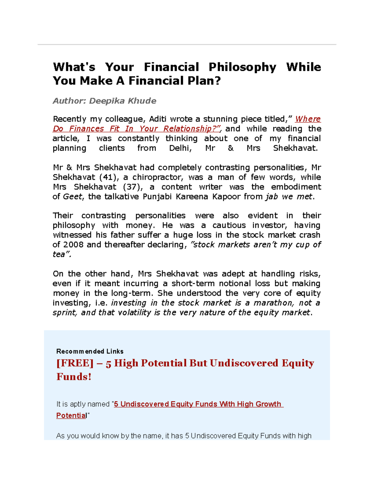 Case study in Investment - Your Financial Philosophy While You Make A ...