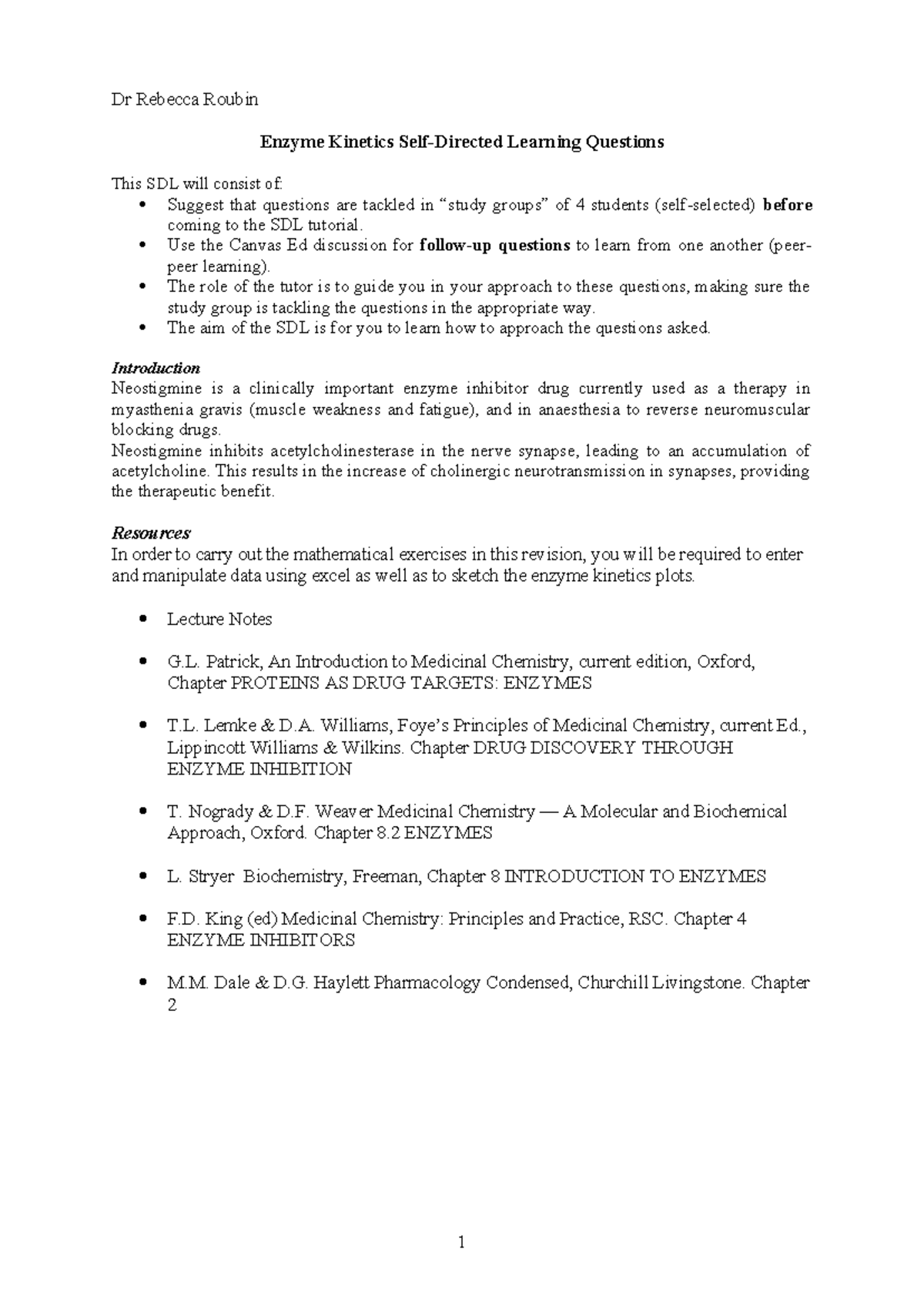 2024Enzyme Kinetics worksheet PHAR2811 - Dr Rebecca Roubin Enzyme ...