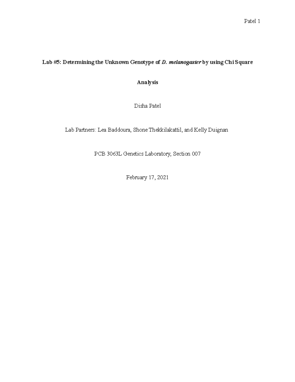 Lab report genetics - Lab #5: Determining the Unknown Genotype of D ...