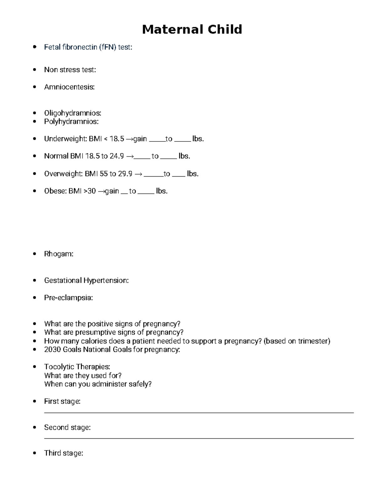 Informational Sheet 1 Fall 2024 - Maternal Child Fetal fibronectin (fFN ...