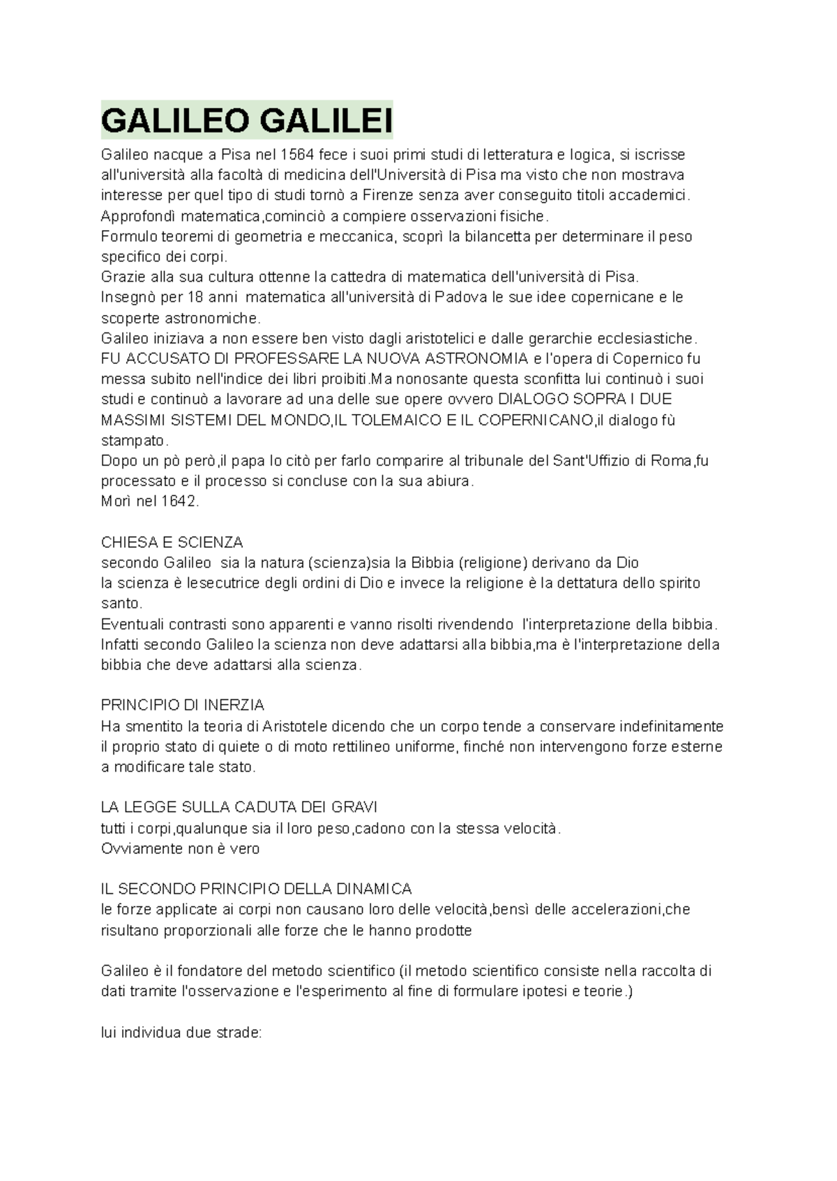 Galileo Galilei filosofia - GALILEO GALILEI Galileo nacque a Pisa nel ...