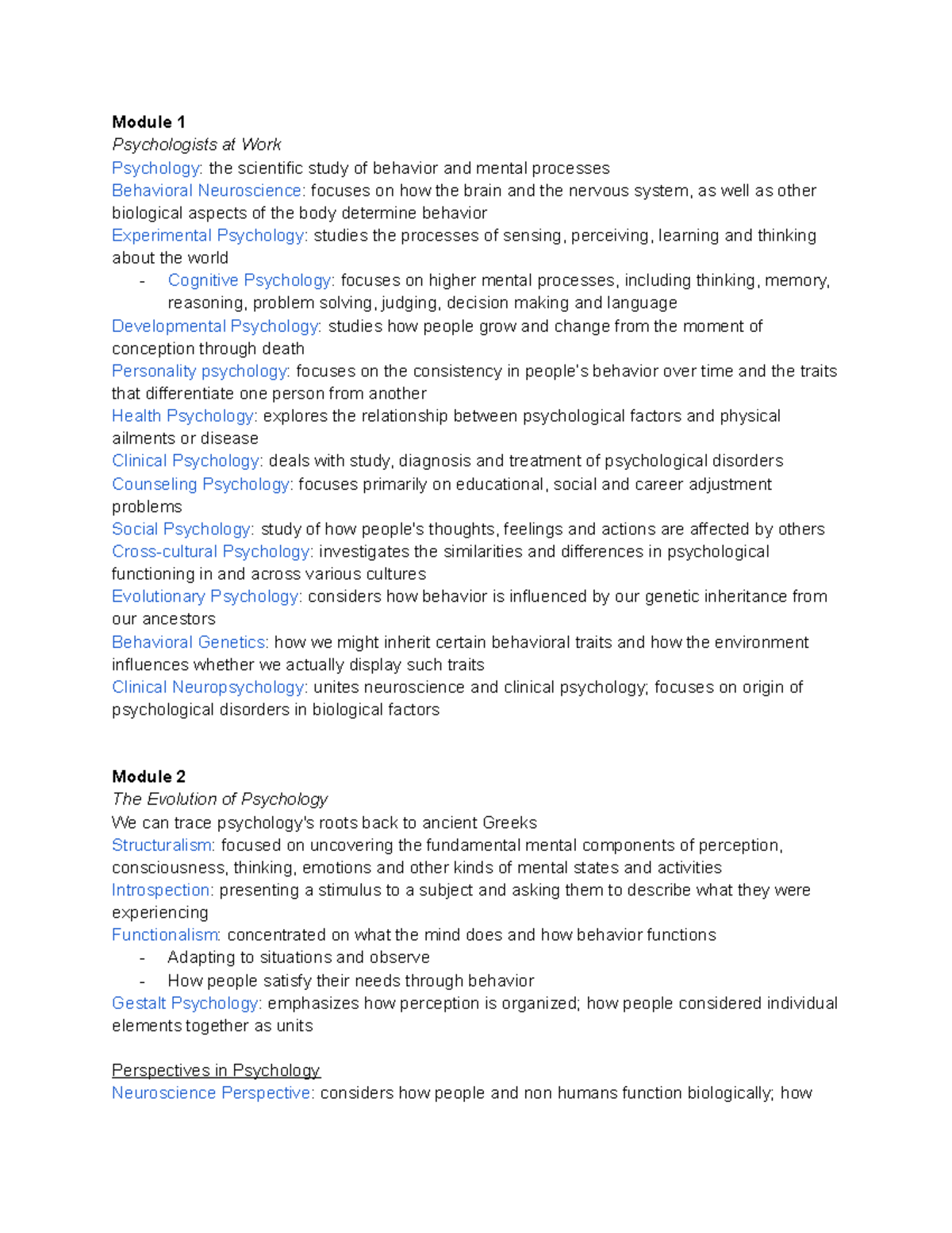 Psych Reading - Lecture notes First Quarter - Module 1 Psychologists at ...