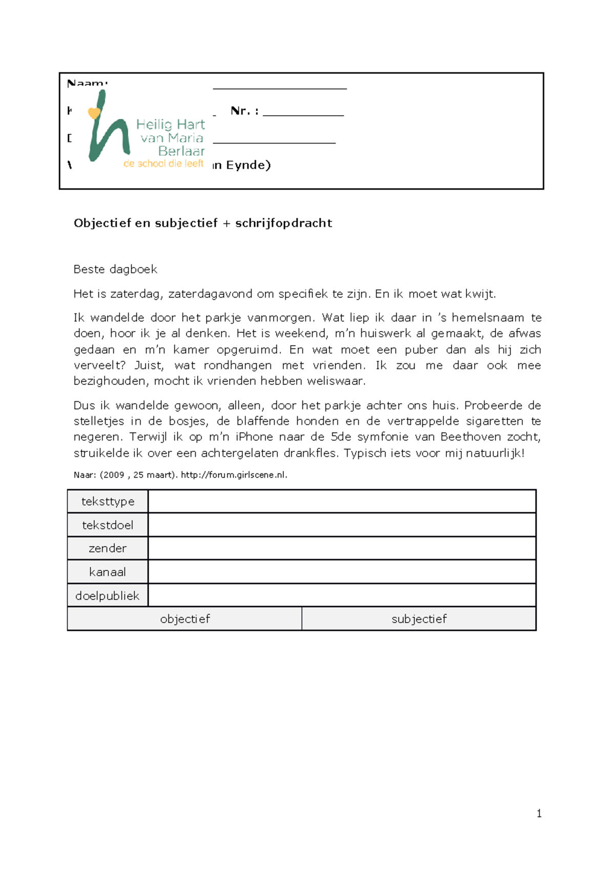 Objectief subjectief schrijfopdracht - Objectief en subjectief ...