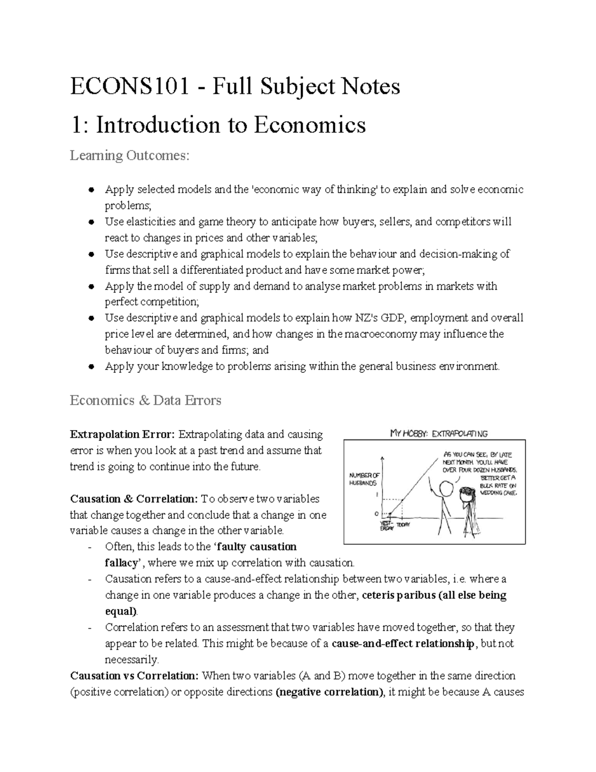 Economics Full Subject - ECONS101 - Full Subject Notes 1: Introduction ...