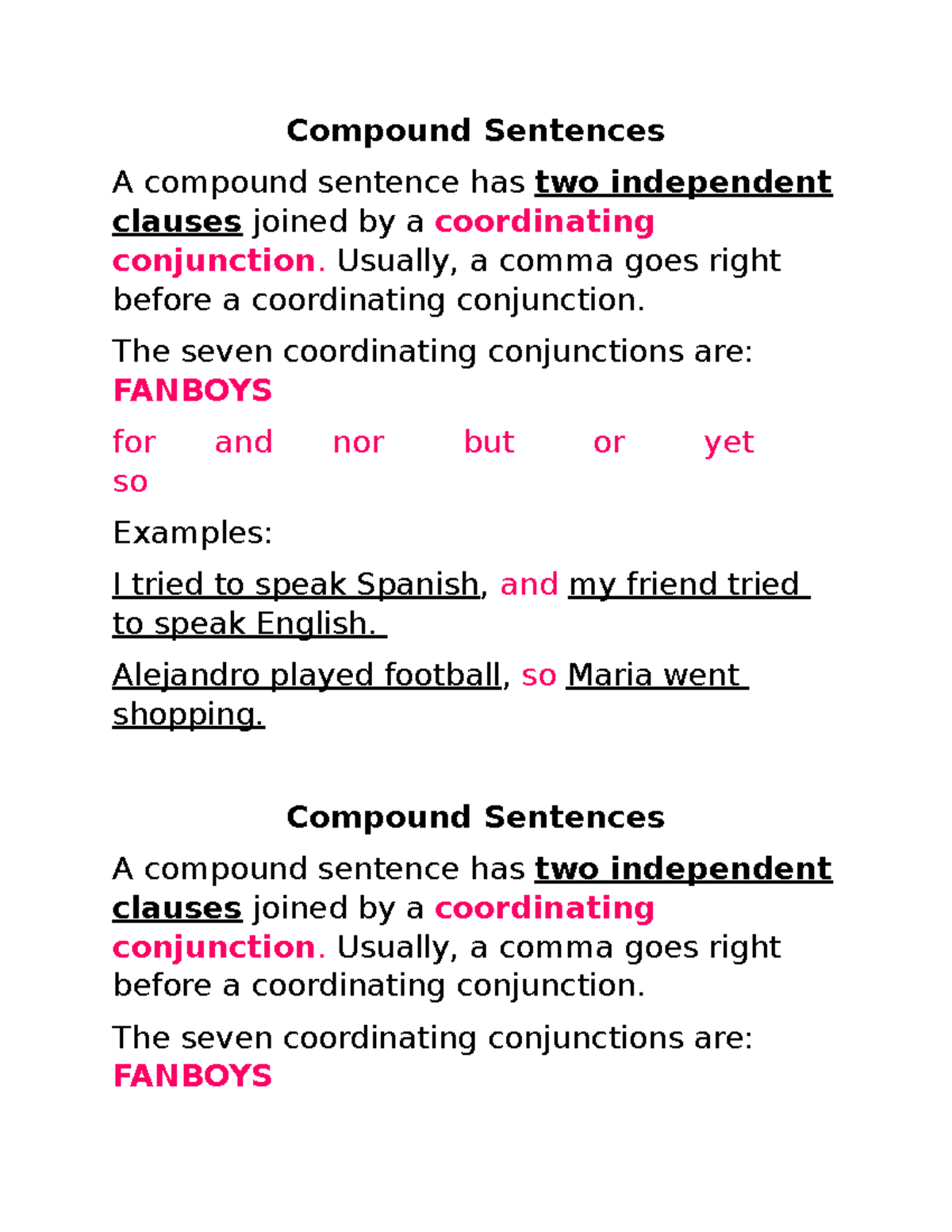 Compound Sentences - Usually, a comma goes right before a coordinating ...