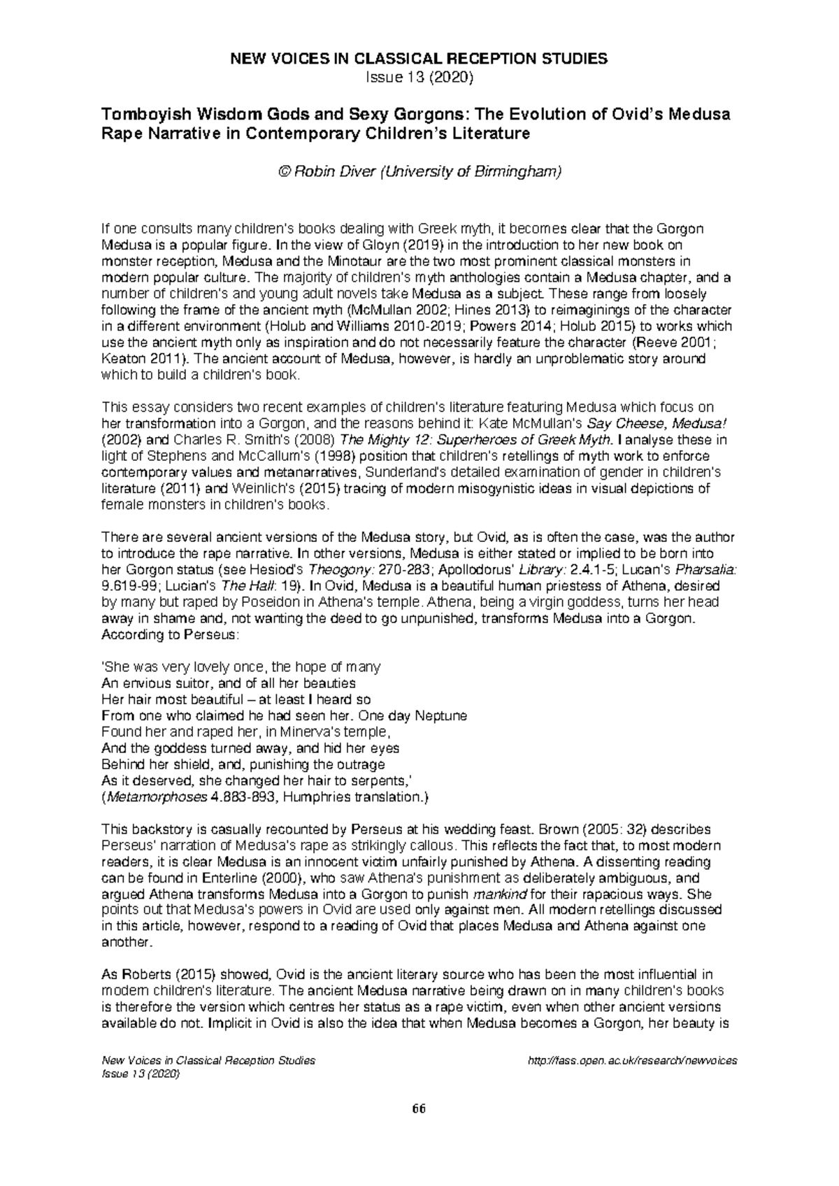 Medusa-Narrative-Ovid - NEW VOICES IN CLASSICAL RECEPTION STUDIES Issue ...