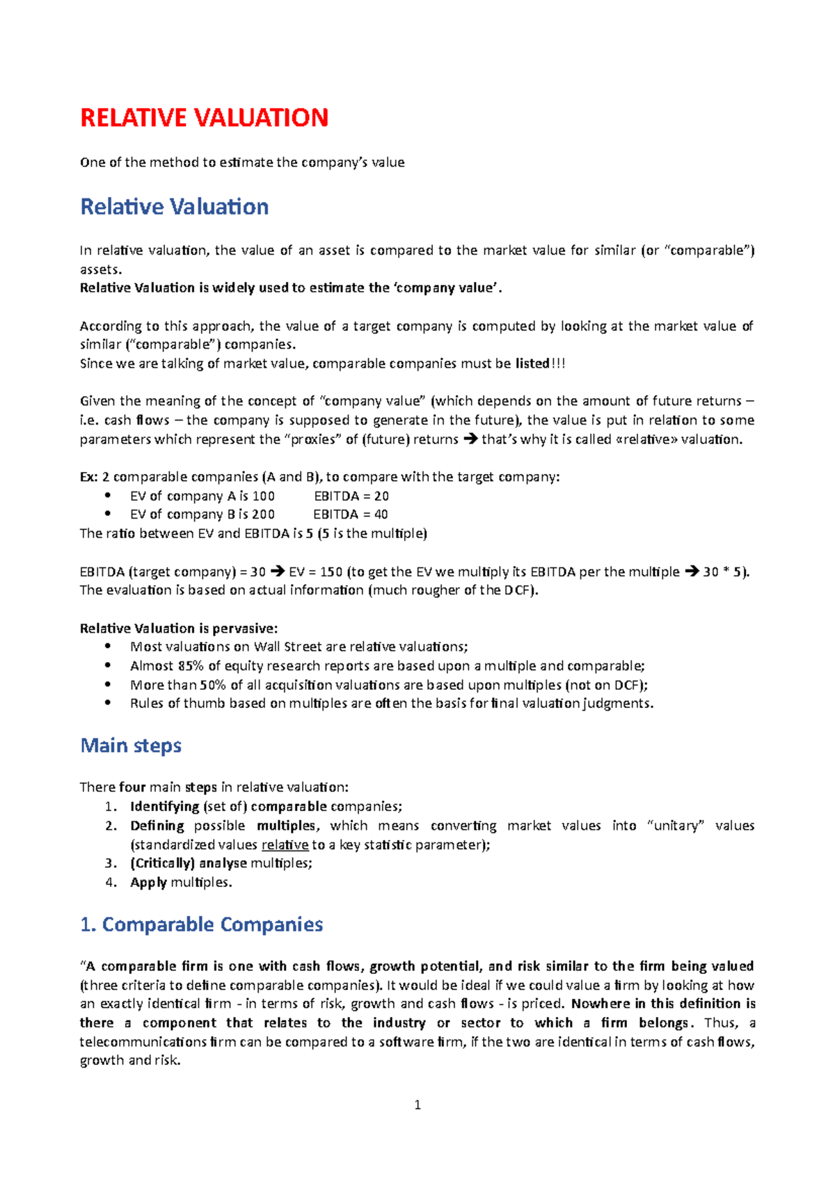 8. Relative valuation approach for value estimation - RELATIVE ...