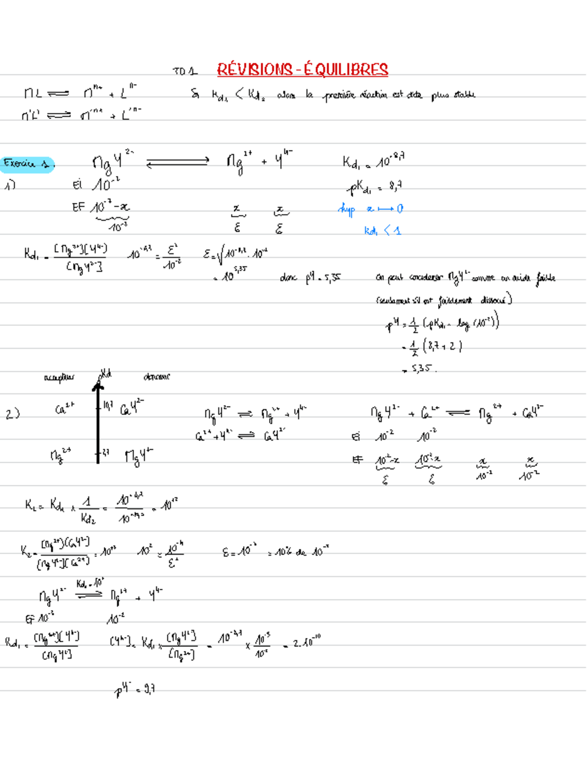 TD 1 solution réelles - TDA RÉVISIONS - ÉQUILIBRES n = n" + L ne Si Kan