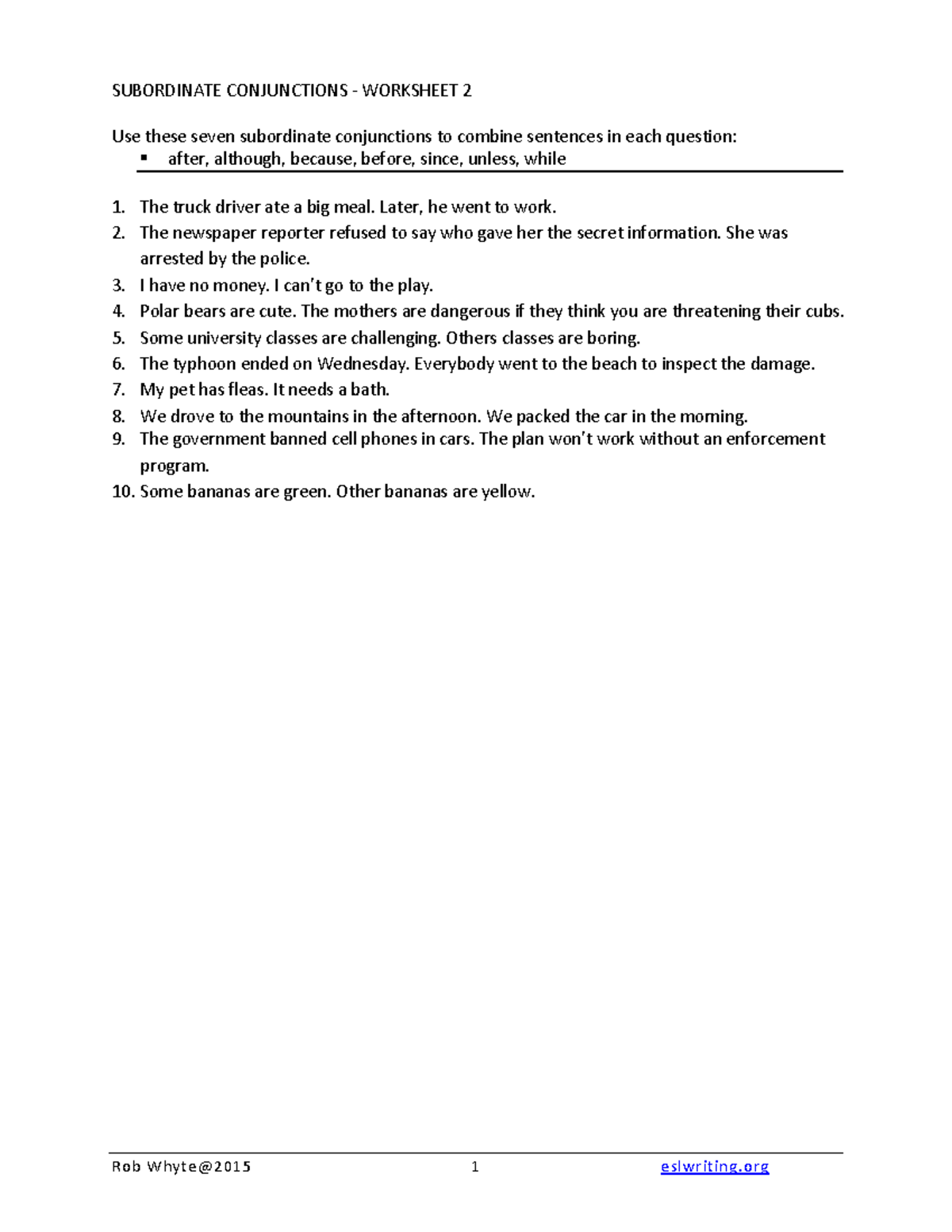 Worksheet-subordinate-conjunctions - Rob Whyte@2015 1 eslwriting ...
