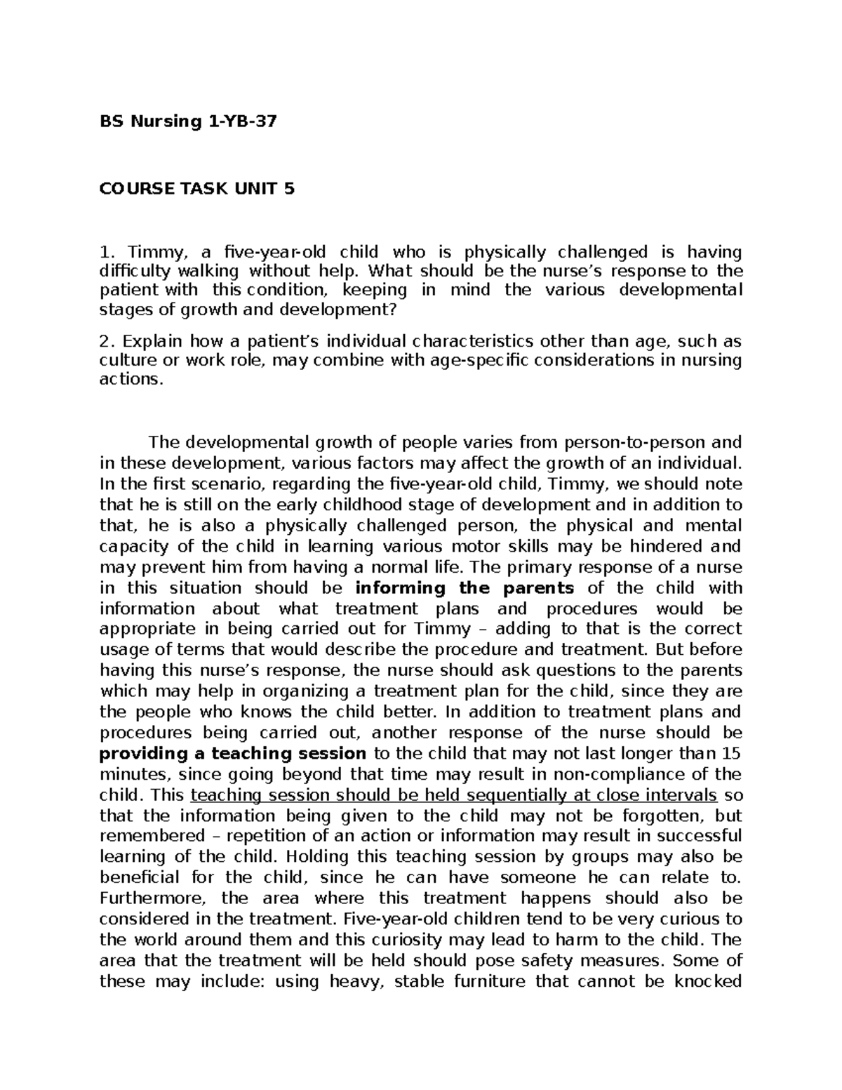 Course Unit Task 5 - Health Education - BS Nursing 1-YB- COURSE TASK ...