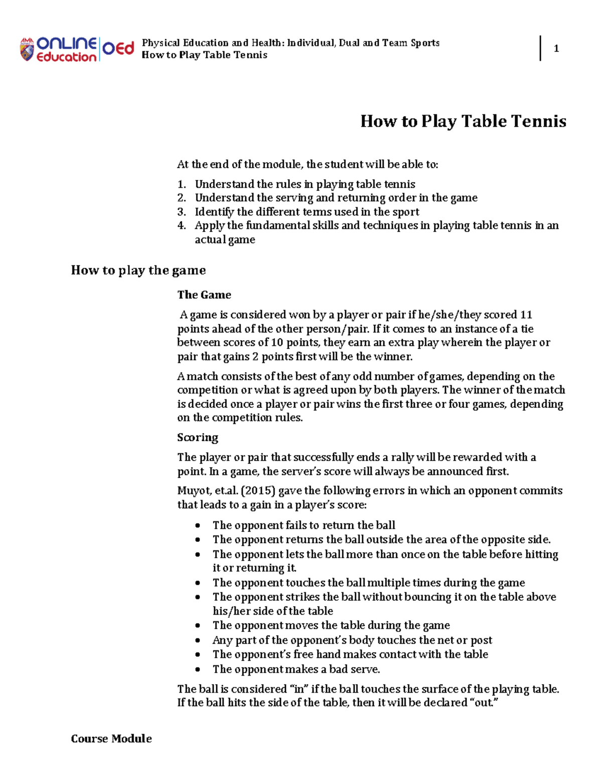 W5-Module-How to Play Table Tennis - Physical Education and Health ...