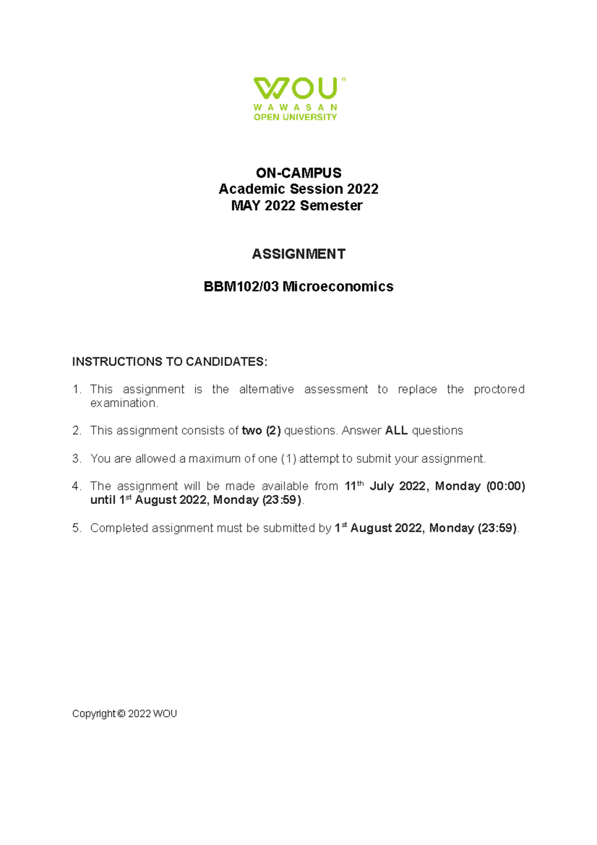 BBM10203 OCL Final - Work - ON-CAMPUS Academic Session 2022 MAY 2022 ...