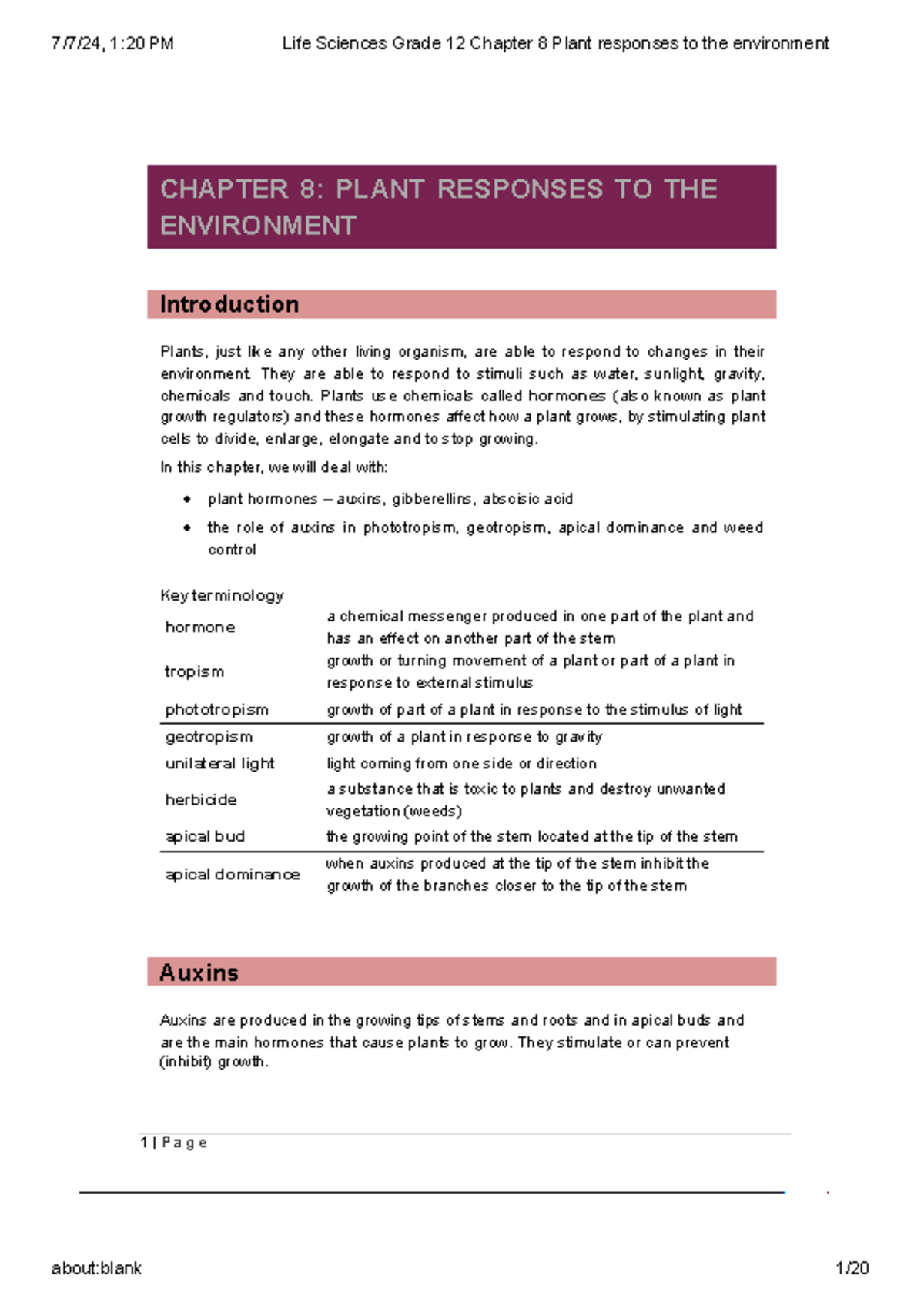 Life Sciences Grade 12 PLANTS - 1 | P a g e Introduction Plants, just ...