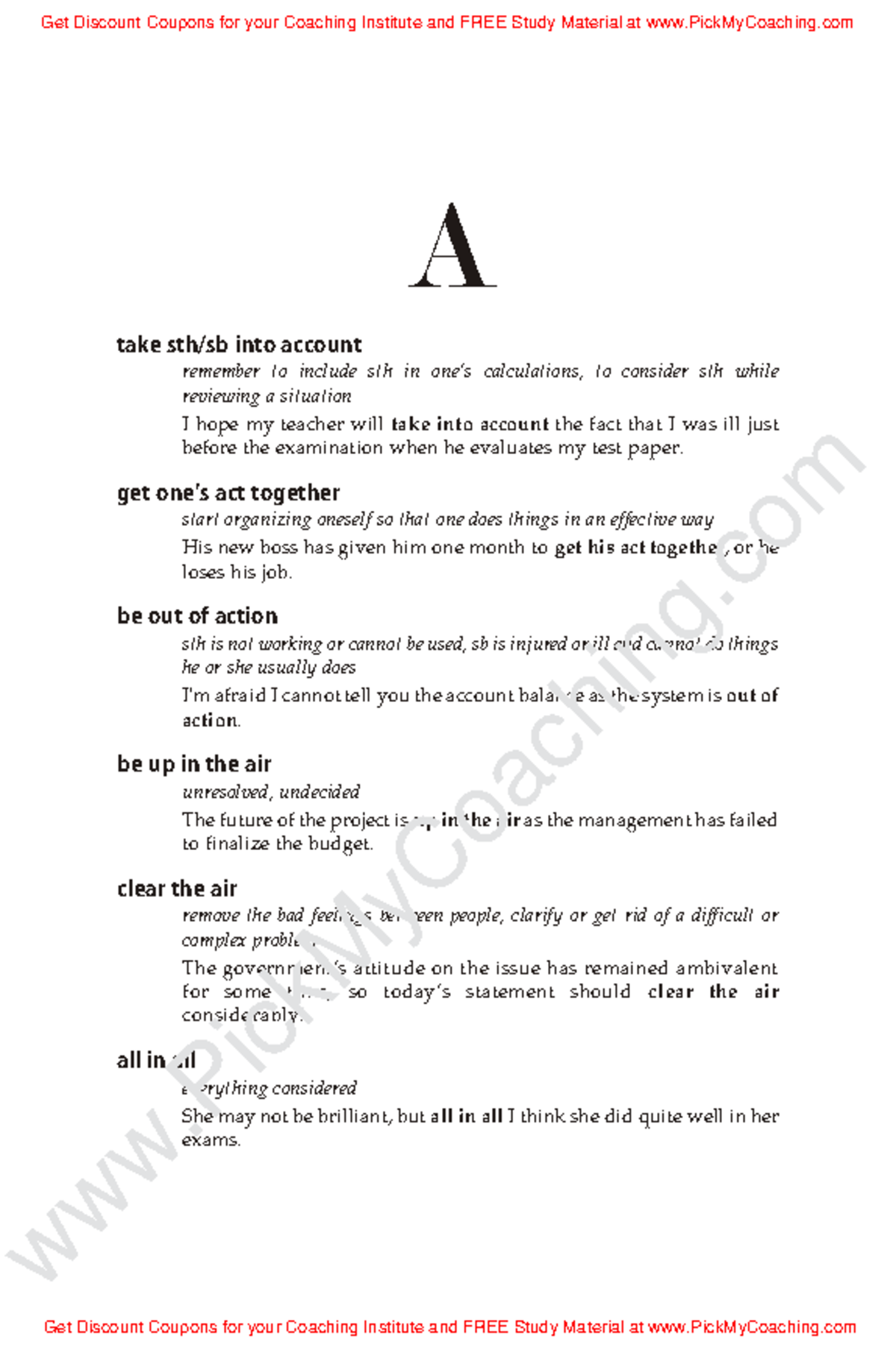 4 Idioms Phrases - it is helpfull - A take sth/sb into account remember ...
