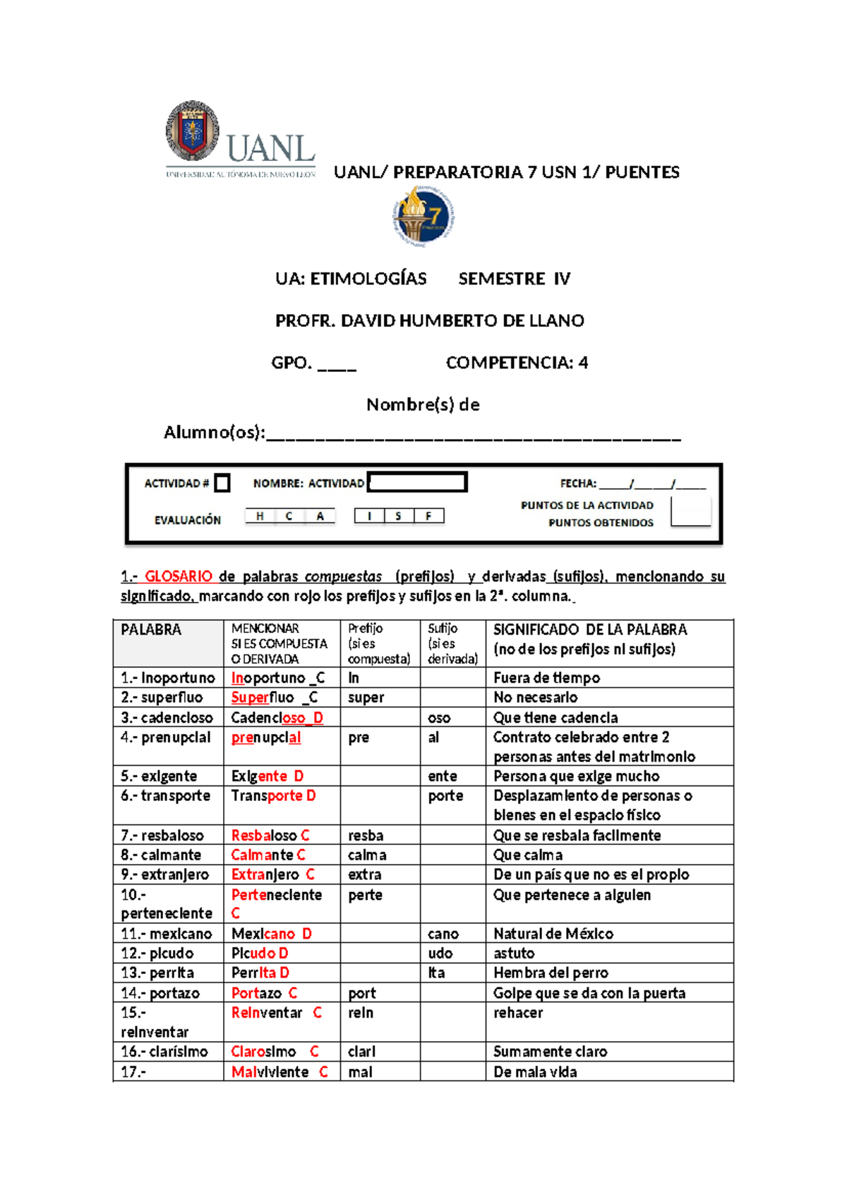 Glosario DE Palabras evi 2 etimo 2024 actualizado - UANL/ PREPARATORIA ...
