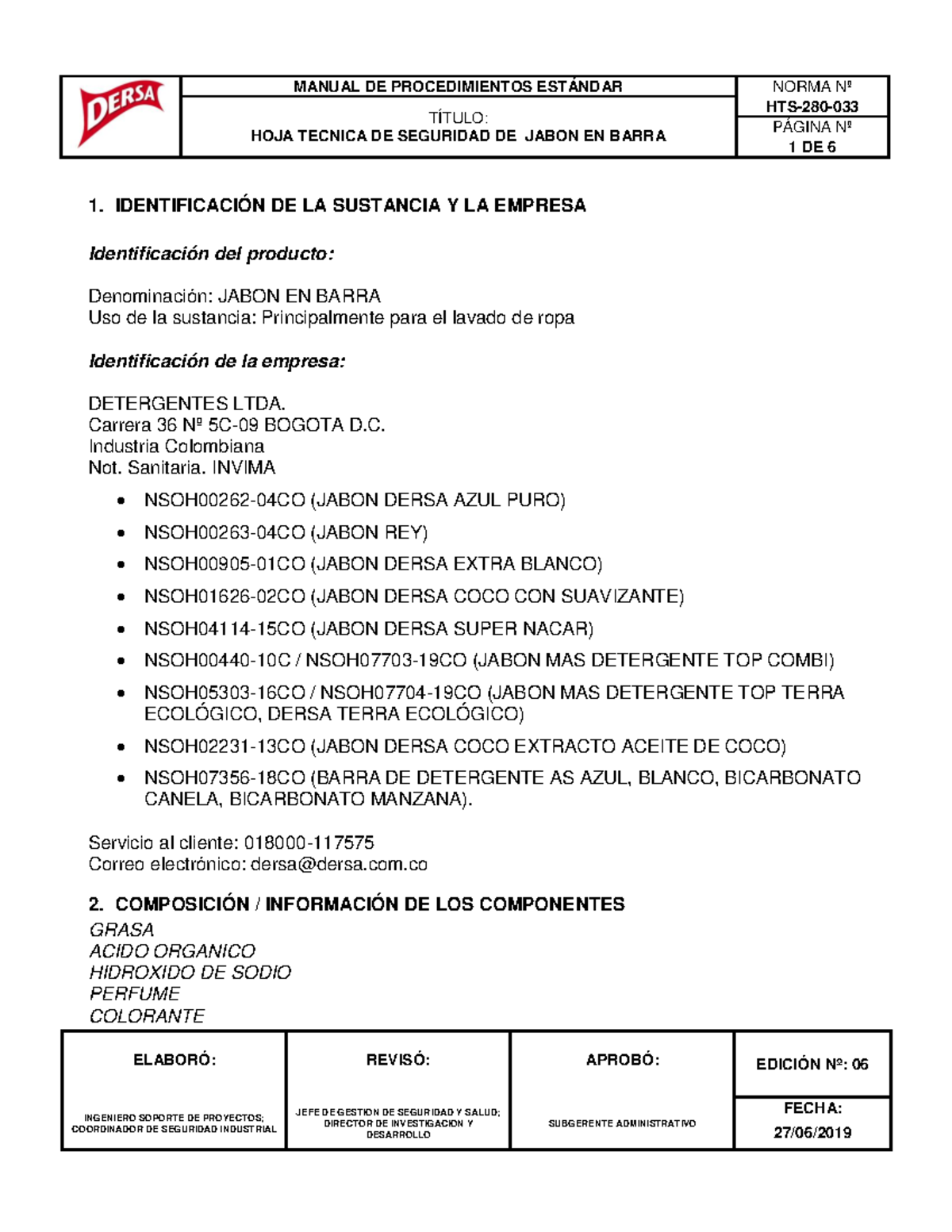 31. HDS Jabón rey Dersa - Hojas de seguridad de productos químicos ...