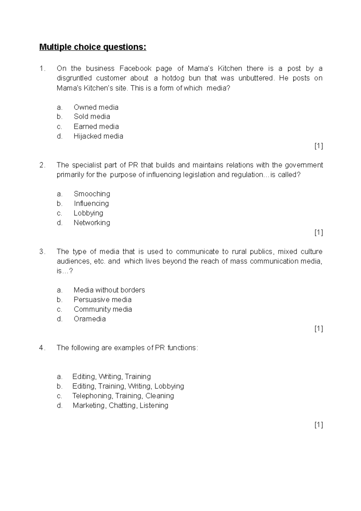 Chapter 4 - Practice questions and answers - Multiple choice questions ...