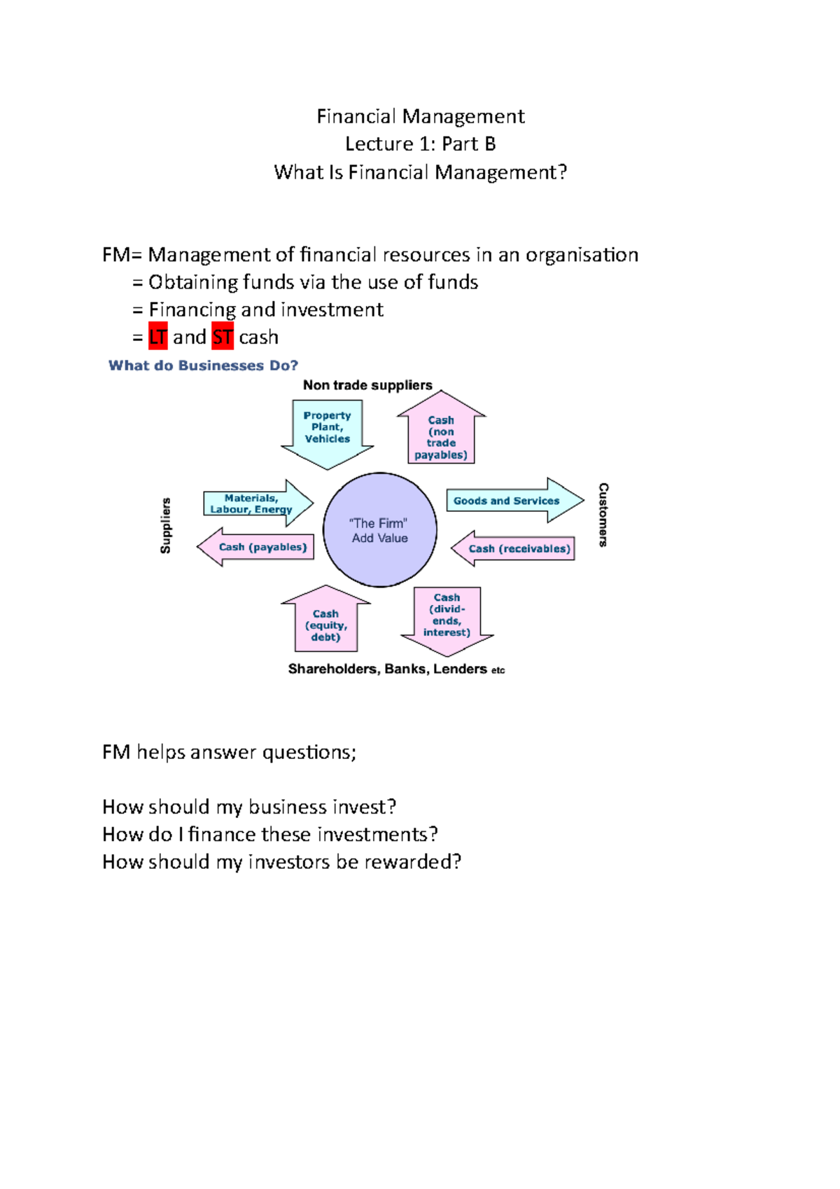 Lec 1 B - Lecture notes 1 B - Financial Management Lecture 1: Part B ...