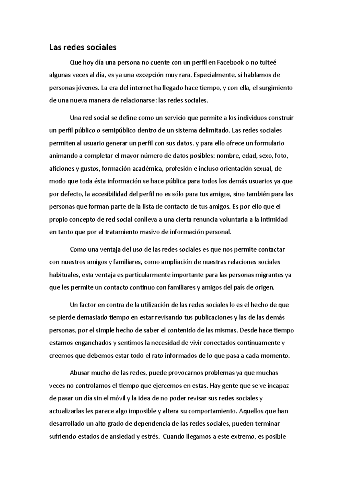 Ensayo Las redes sociales - Las redes sociales Que hoy día una persona ...