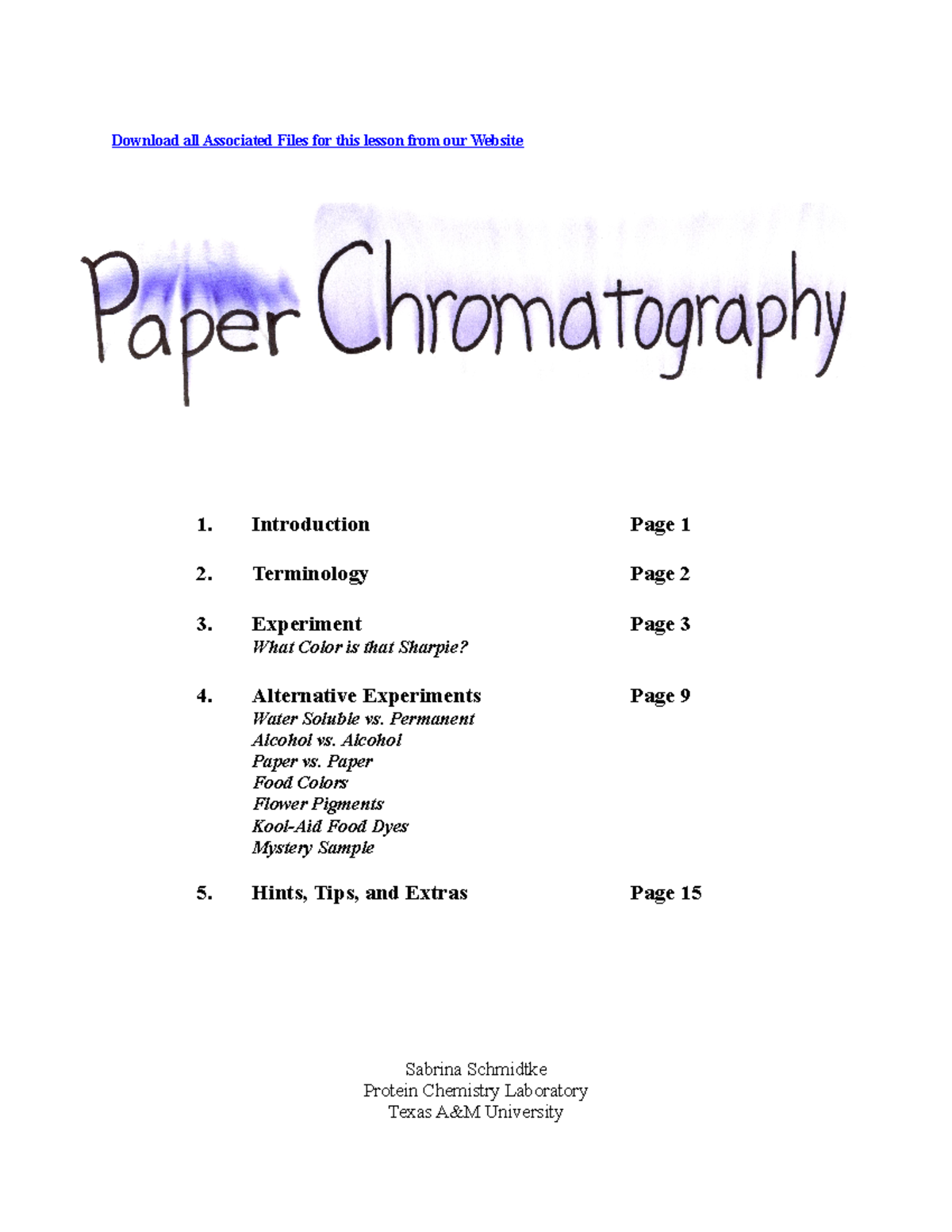 Paper-Chromatography-Handout for chemistry - Download all Associated ...