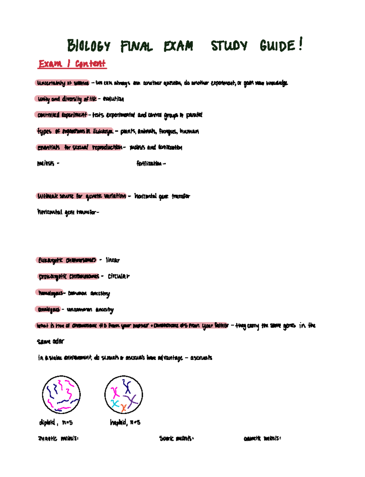 Bio 115 final study guide - BIOLOGY FINAL EXAM STUDY GUIDE ####### Exam ...