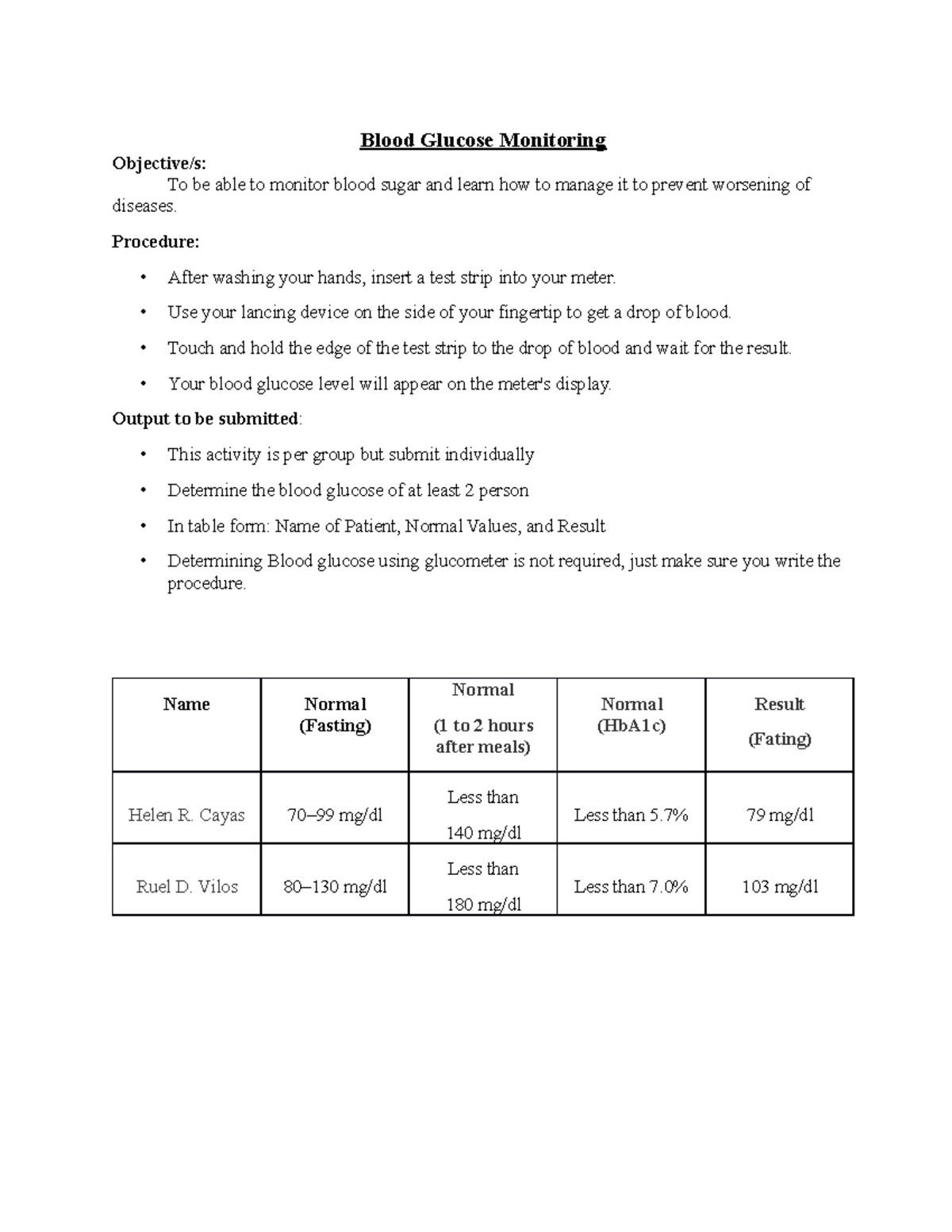 Pharmacology Activity 5; Blood Glucose Monitoring - Pharmacology 2 and ...