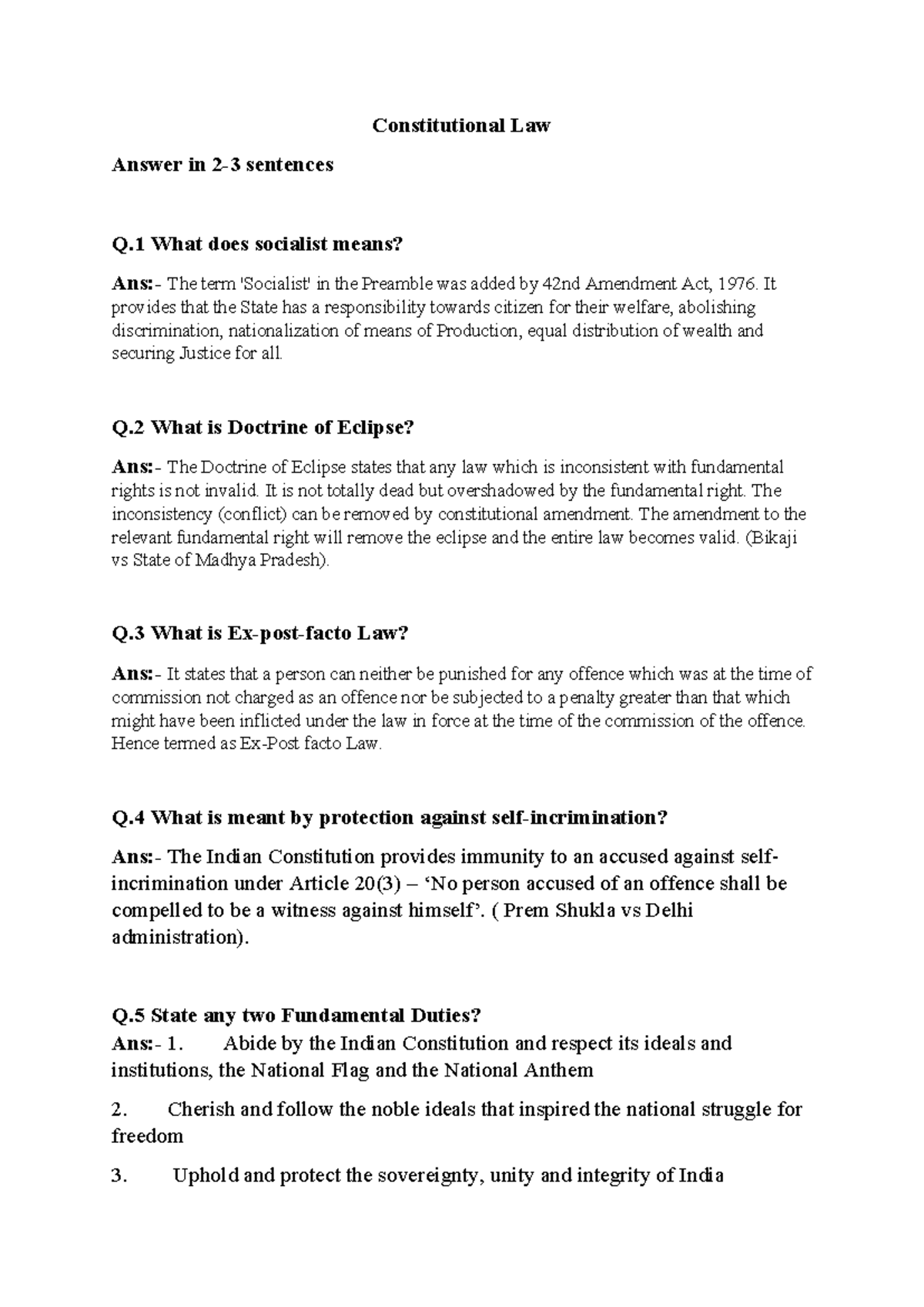 Constitutional Law notes externals - Constitutional Law Answer in 2-3 ...