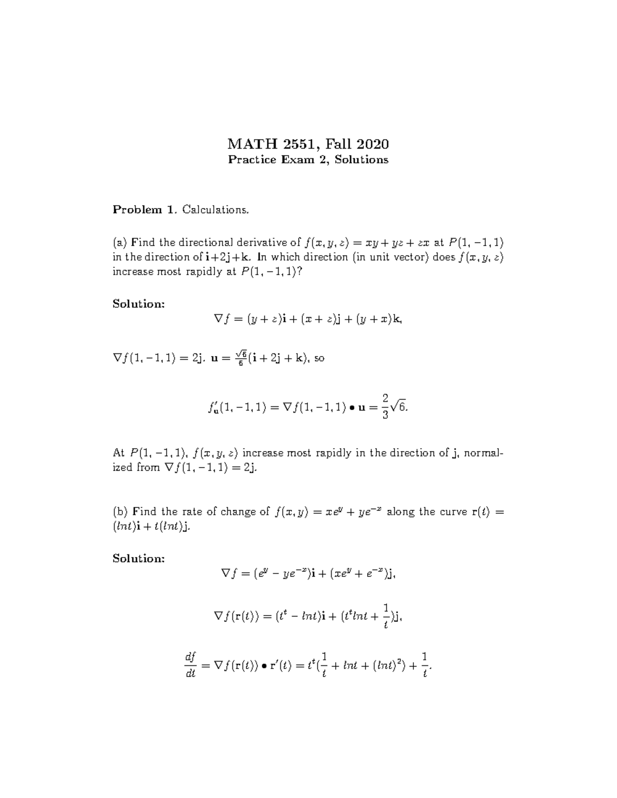 Pr2s - Practice Tests - MATH 2551, Fall 2020 Practice Exam 2, Solutions ...