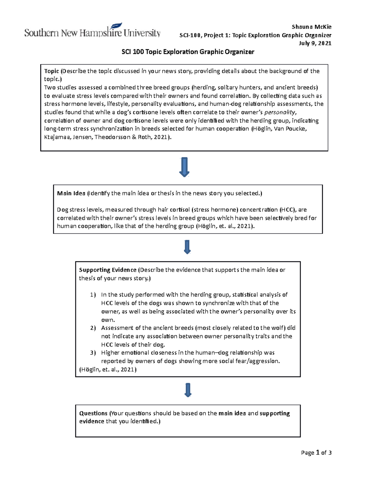 SCI-100 Project 1 - Topic Exploration Graphic Organizer - Shauna McKie ...