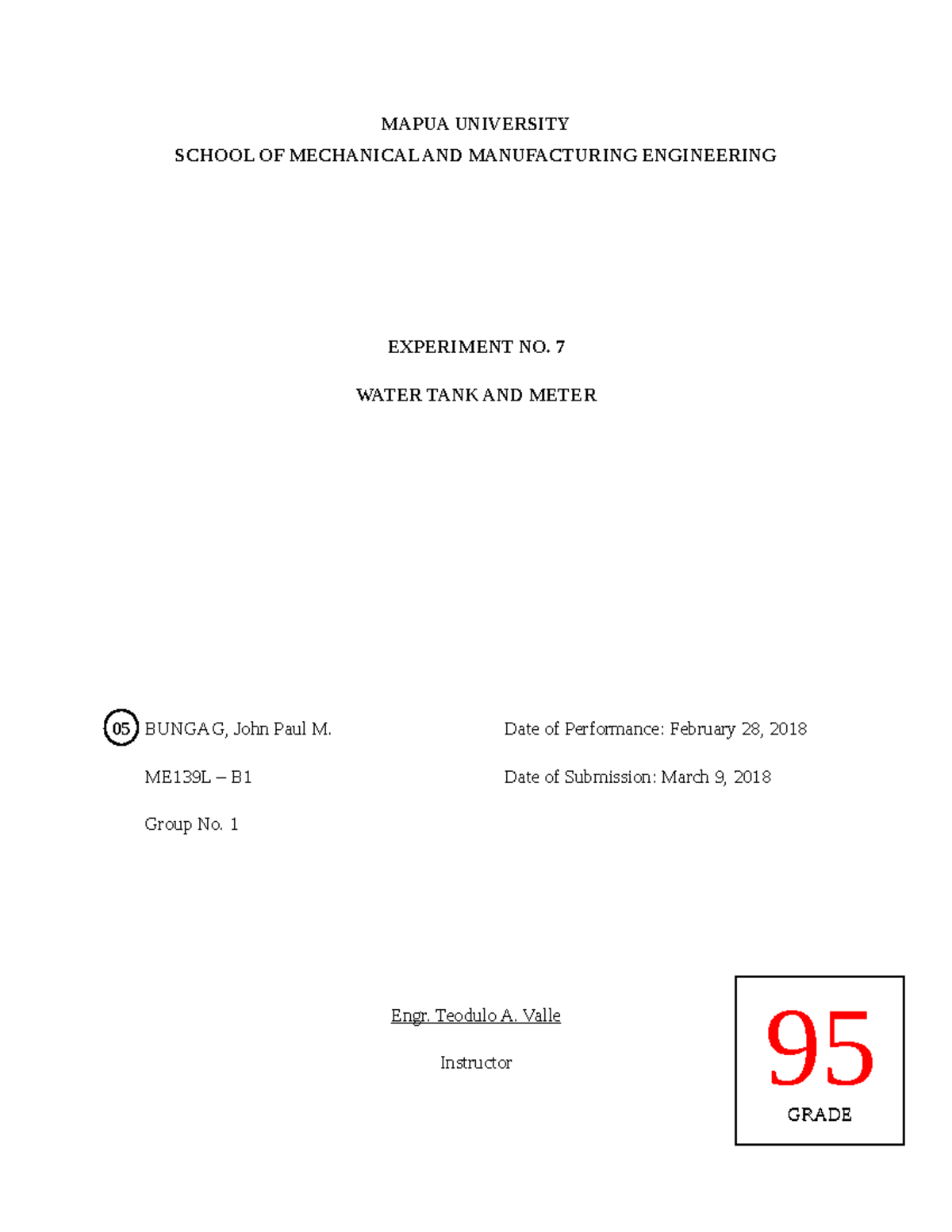 Experiment 7 - Laboratory Report - ####### MAPUA UNIVERSITY ...