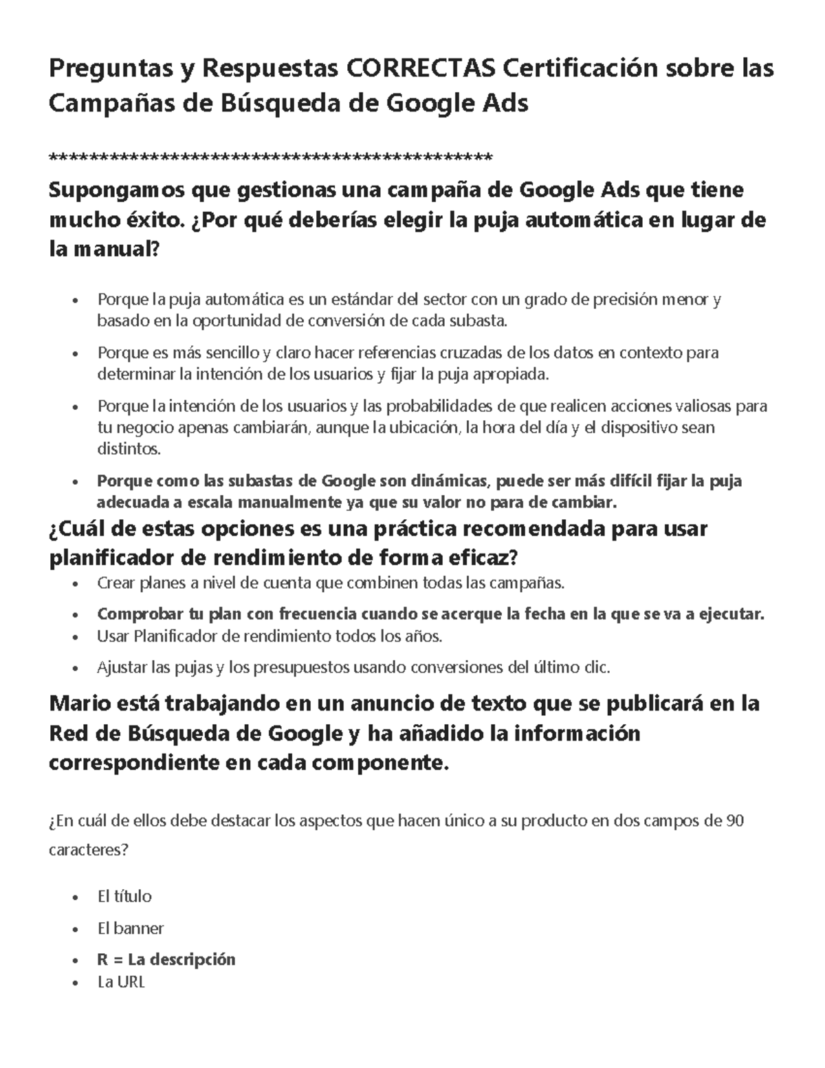 Preguntas y Respuestas Correctas Certificación sobre las Campañas de Búsqueda de Google Ads ...