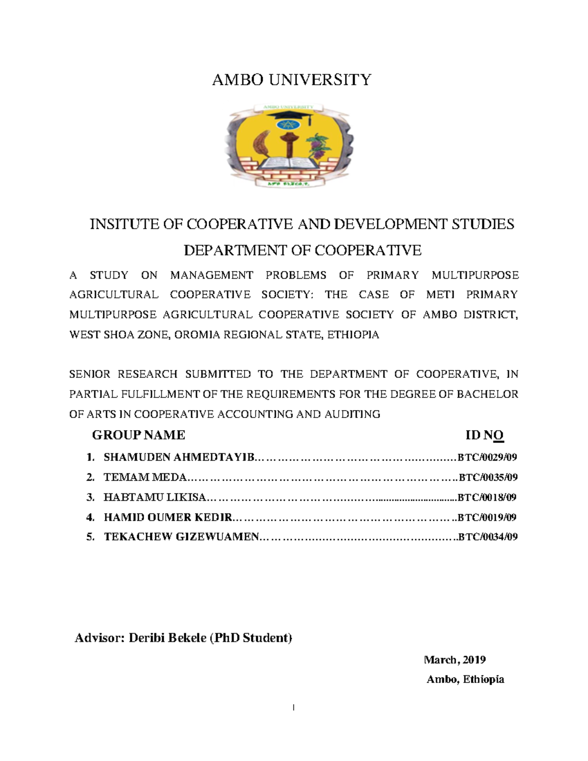 Shamuden Research - I AMBO UNIVERSITY INSITUTE OF COOPERATIVE AND ...
