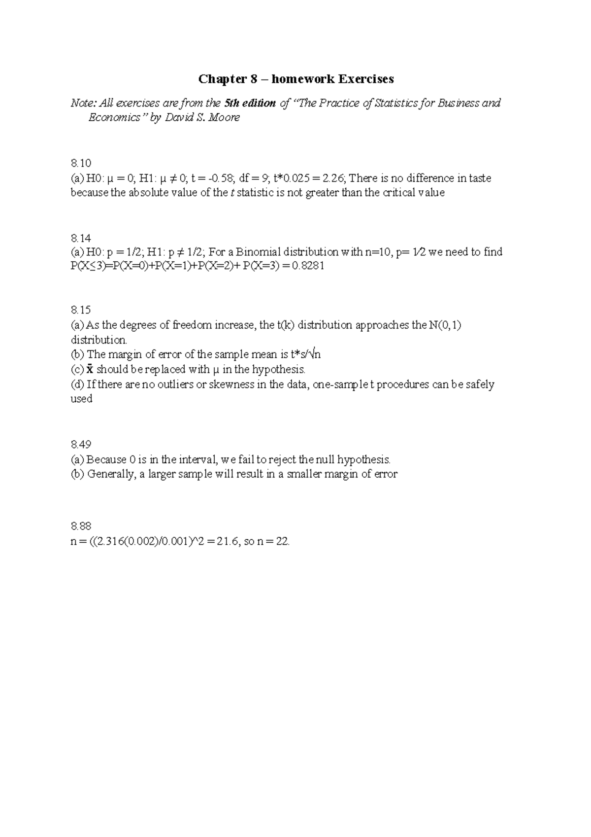 Brief answers homework exercises chapter 8 - Chapter 8 – homework ...