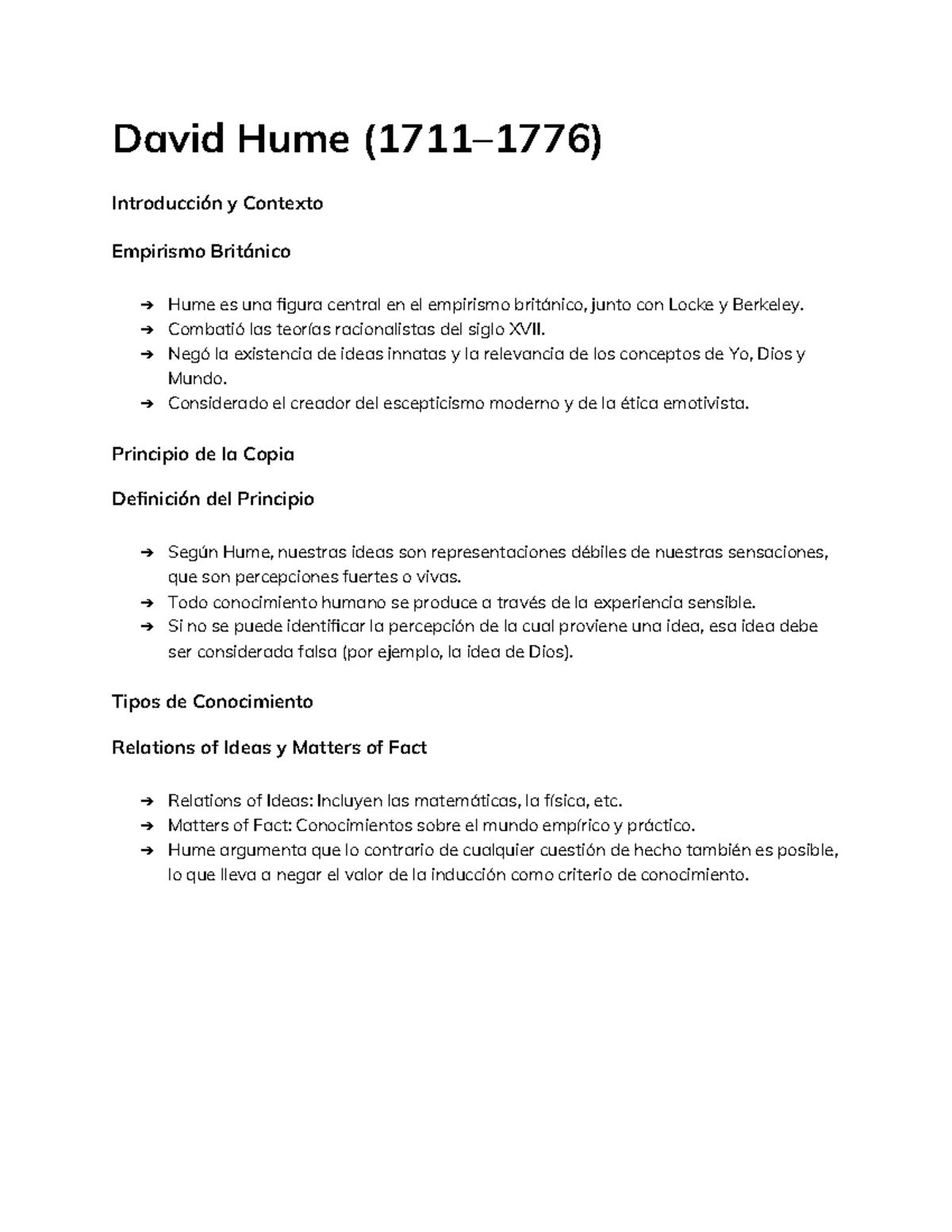 Resumen David Hume (1711–1776) - David Hume (1711–1776) Introducción y ...