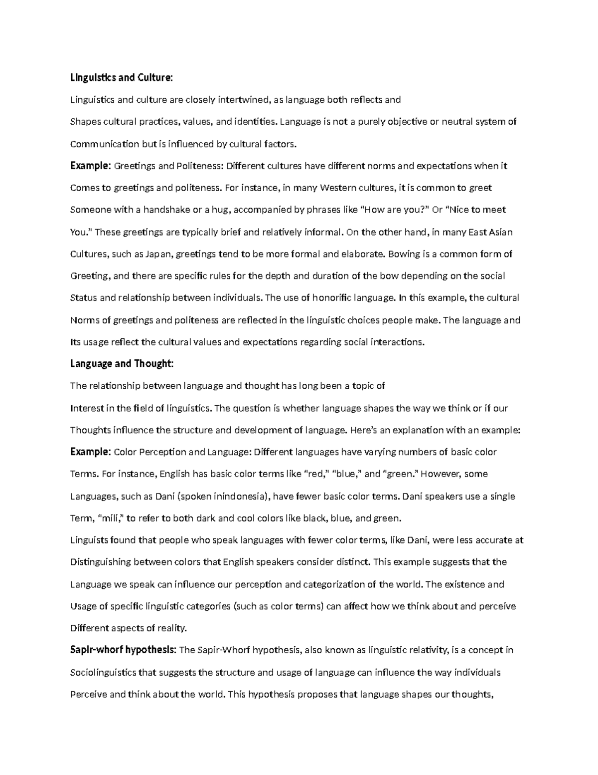 Sociolinguistics Assignment Language^J culture and Thought BS5 - Linguistics and Culture: - Studocu