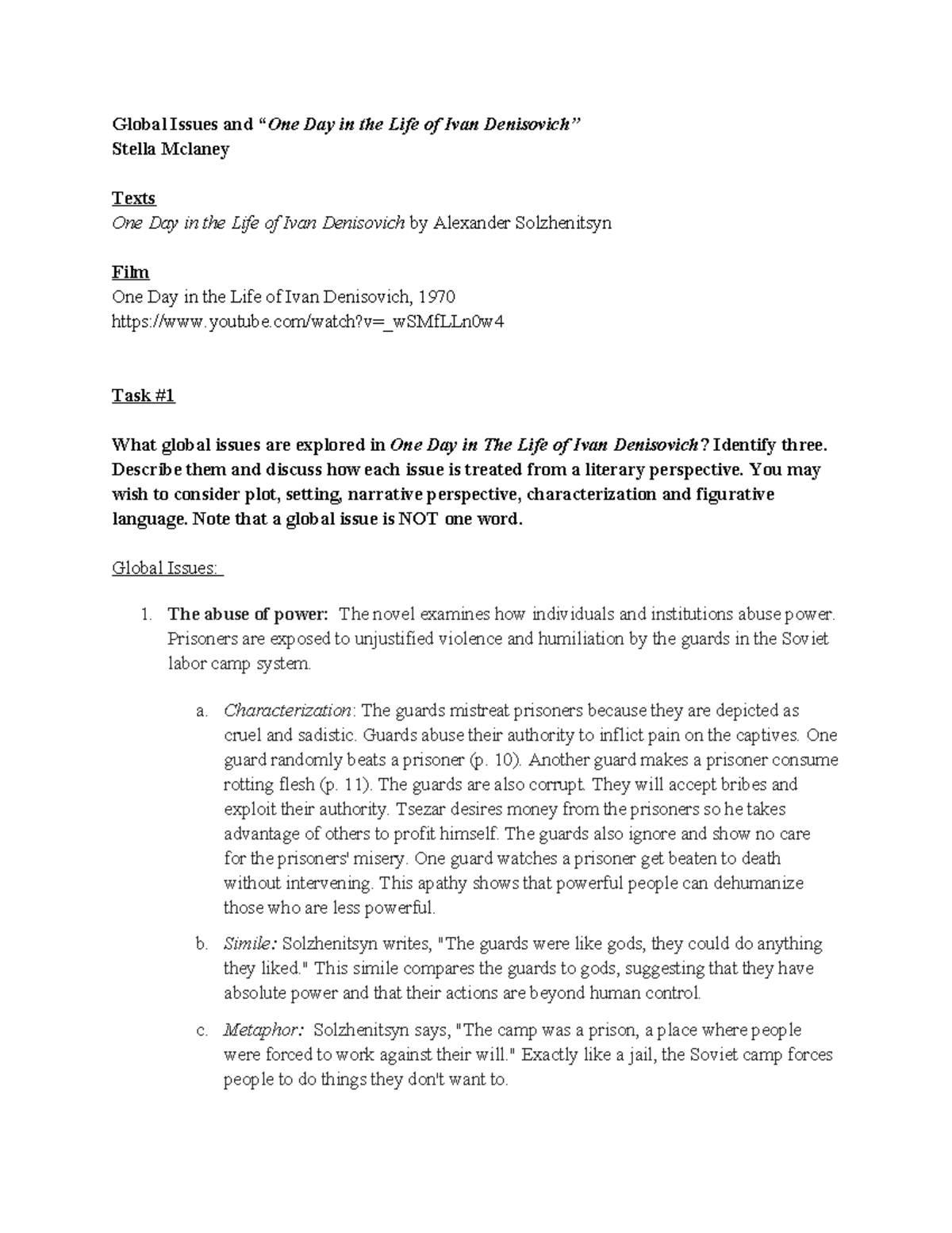 Global Issues and One Day in the Life of Ivan Denisovich - Global ...