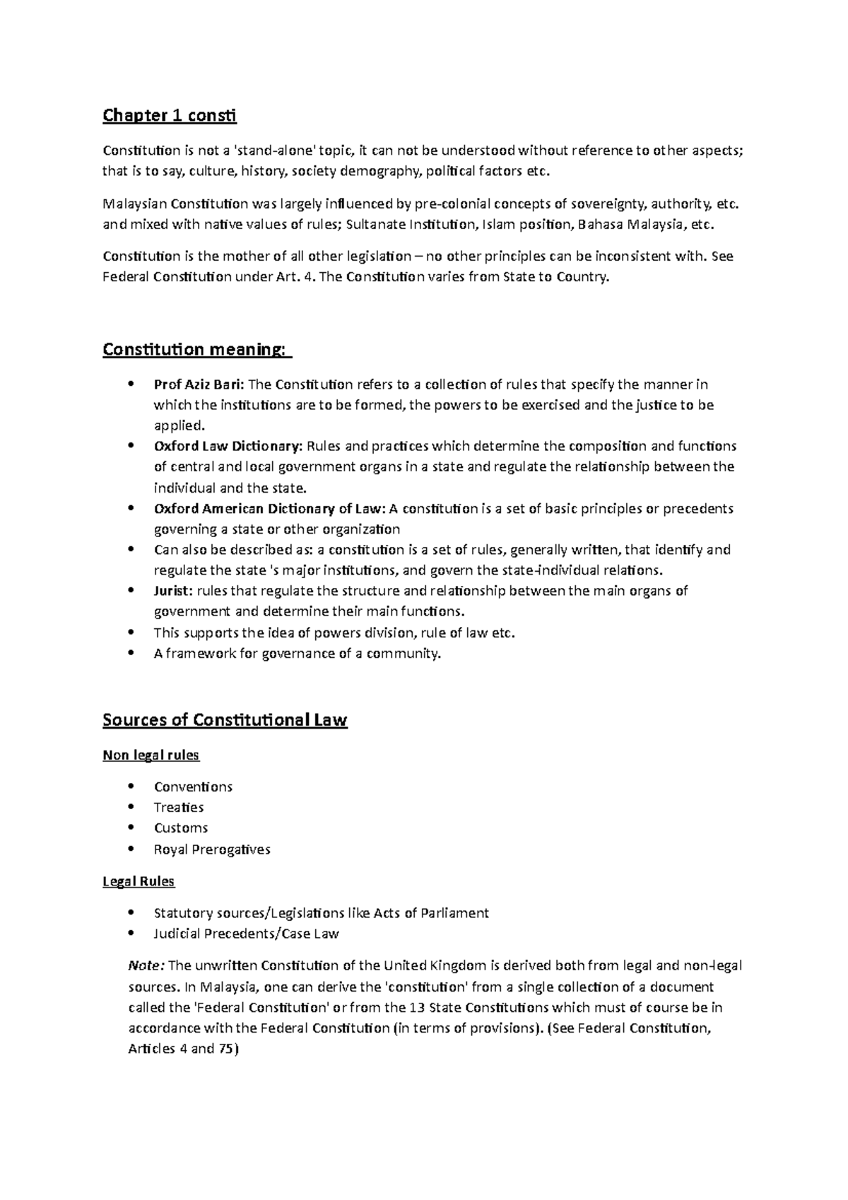 Chapter 1 consti own notes - Chapter 1 consti Constitution is not a ...