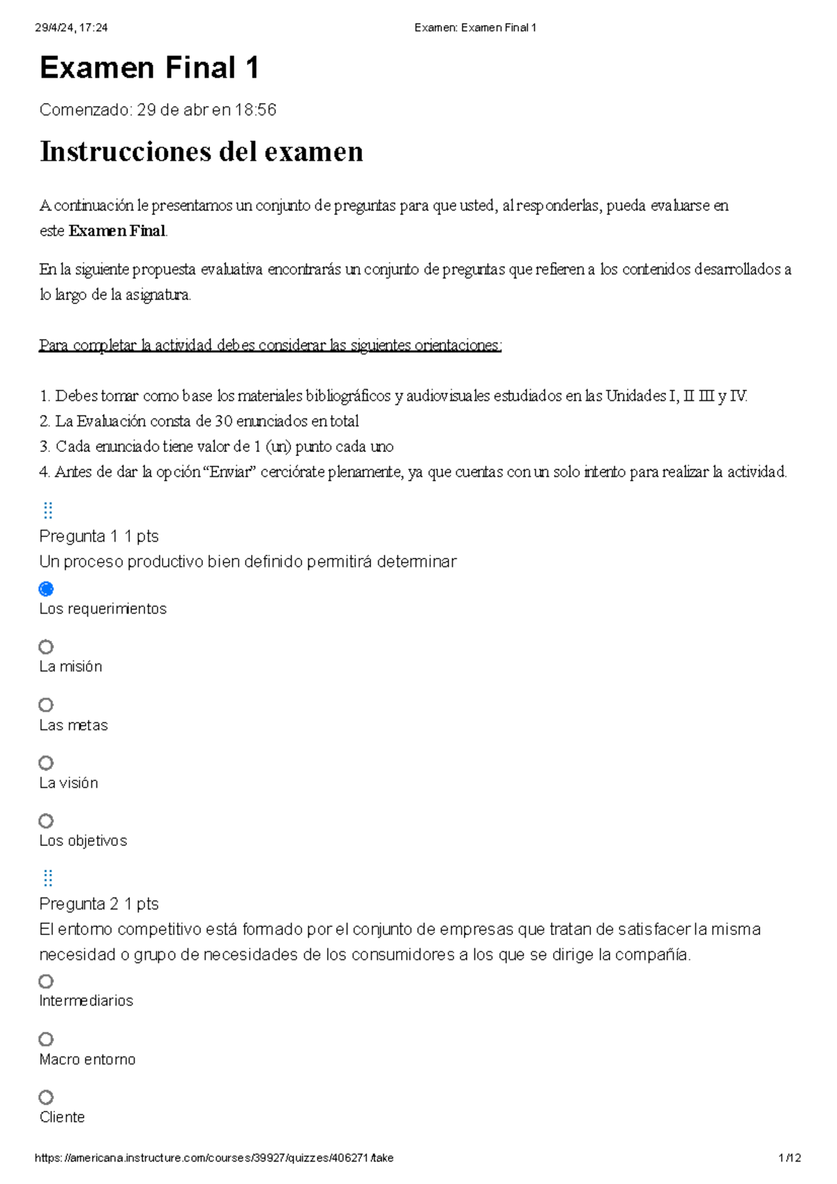 Examen Examen Final 1 Preparacion Y Evaluacion DE Proyectos - Examen Final 1 Comenzado: 29 de ...