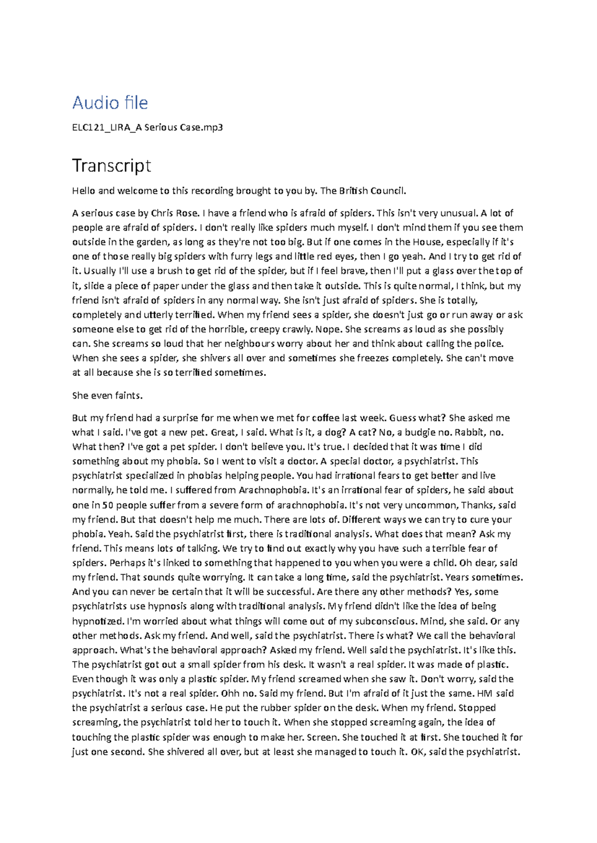 Audio test - this is the practice test file - Audio file ELC121_LIRA_A ...