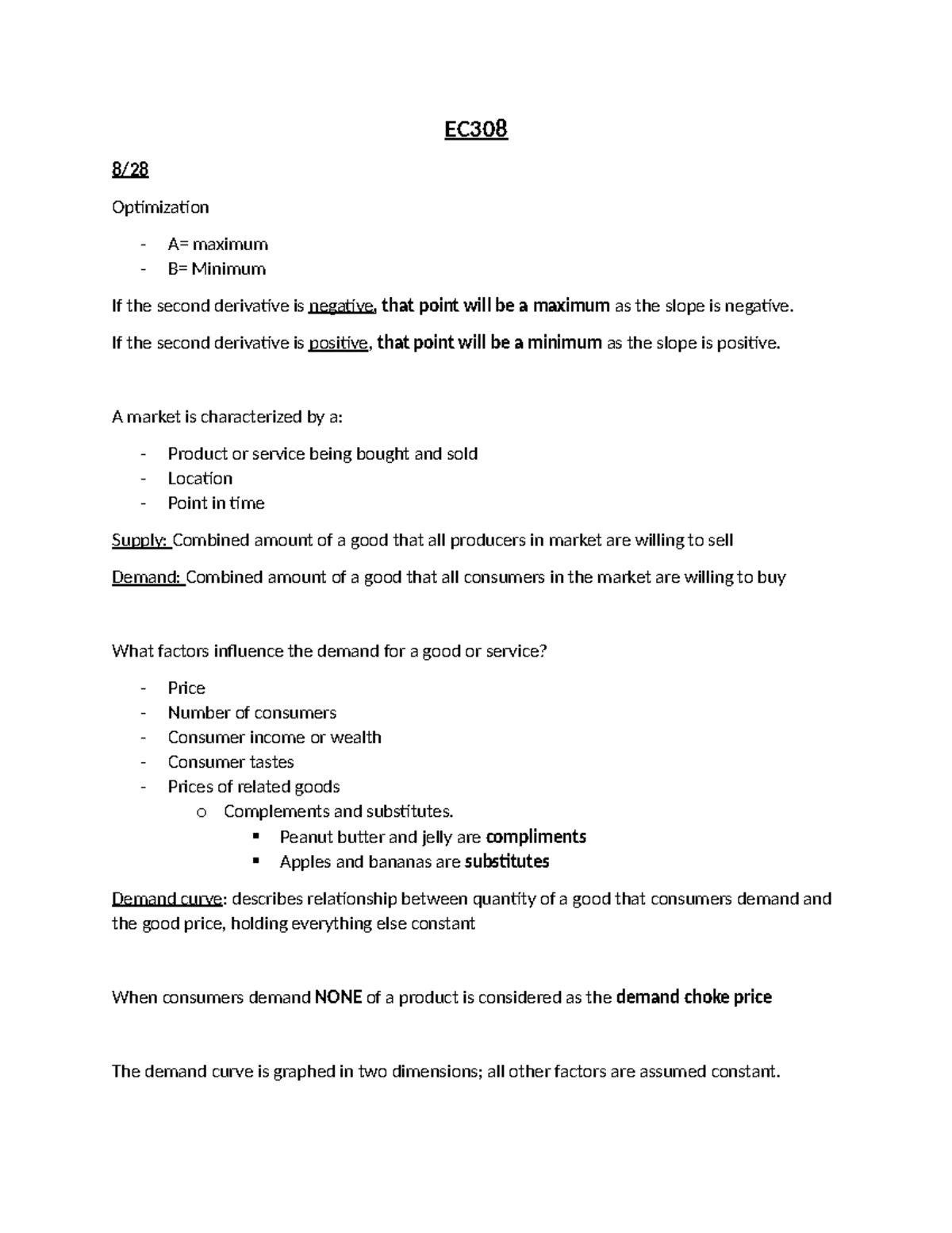 EC308 - dddddddd - EC 8/ Optimization - A= maximum - B= Minimum If the ...