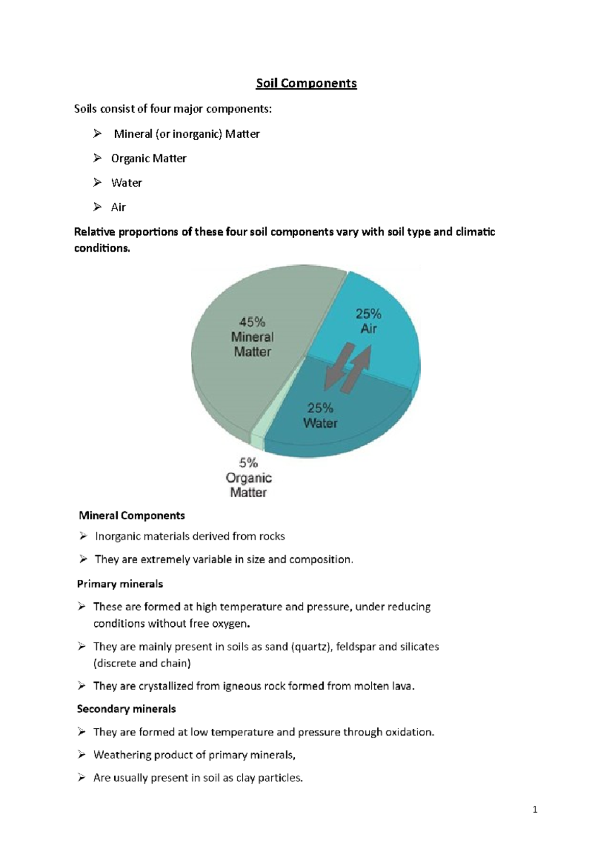 Soil Components - Soil Components Soils consist of four major ...
