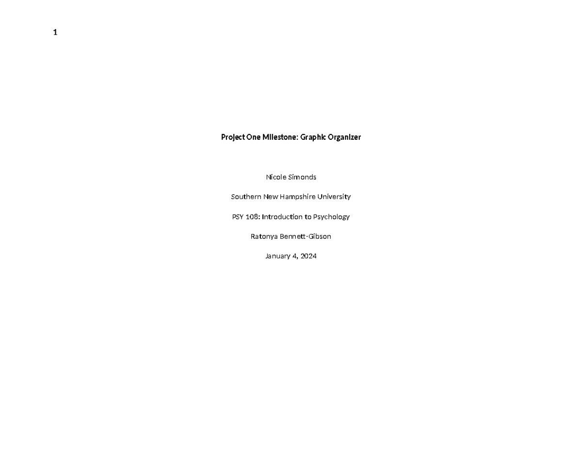 PSY108 Project One Milestone - Project One Milestone: Graphic Organizer ...