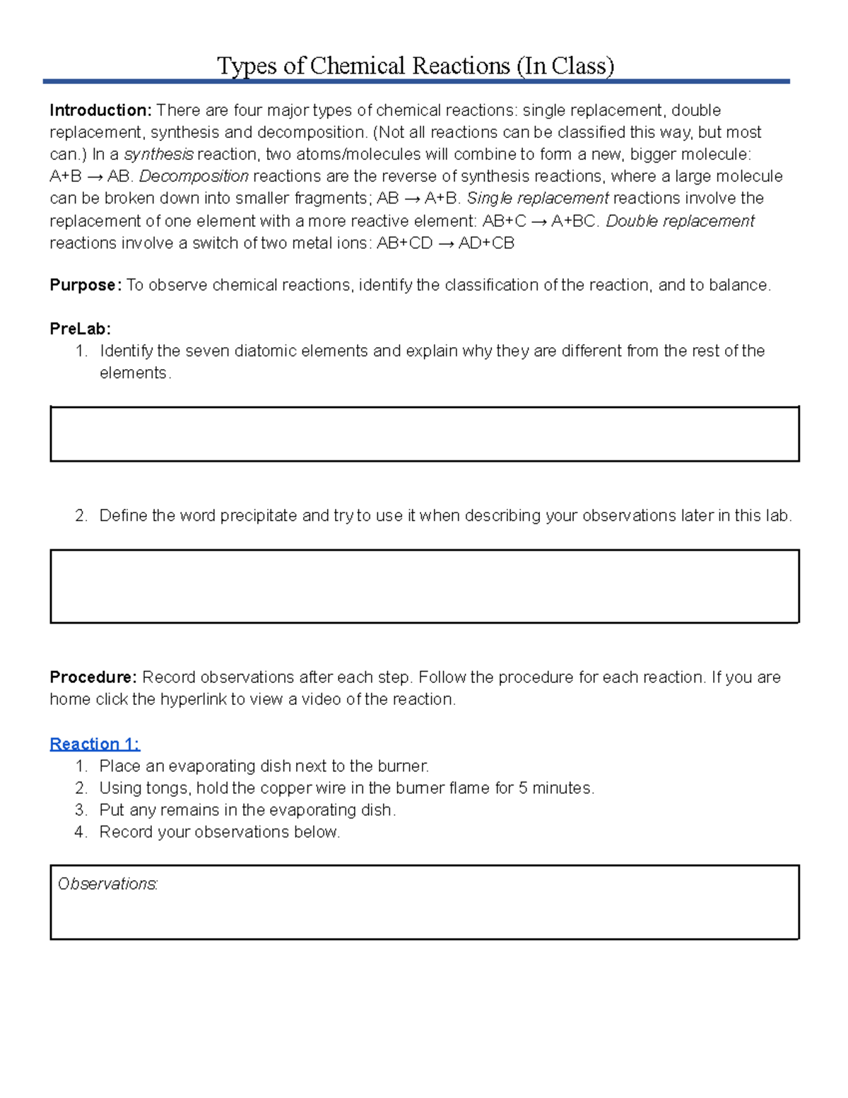 Maram Mohamed - Reactions Lab - 9198830 - Types of Chemical Reactions ...