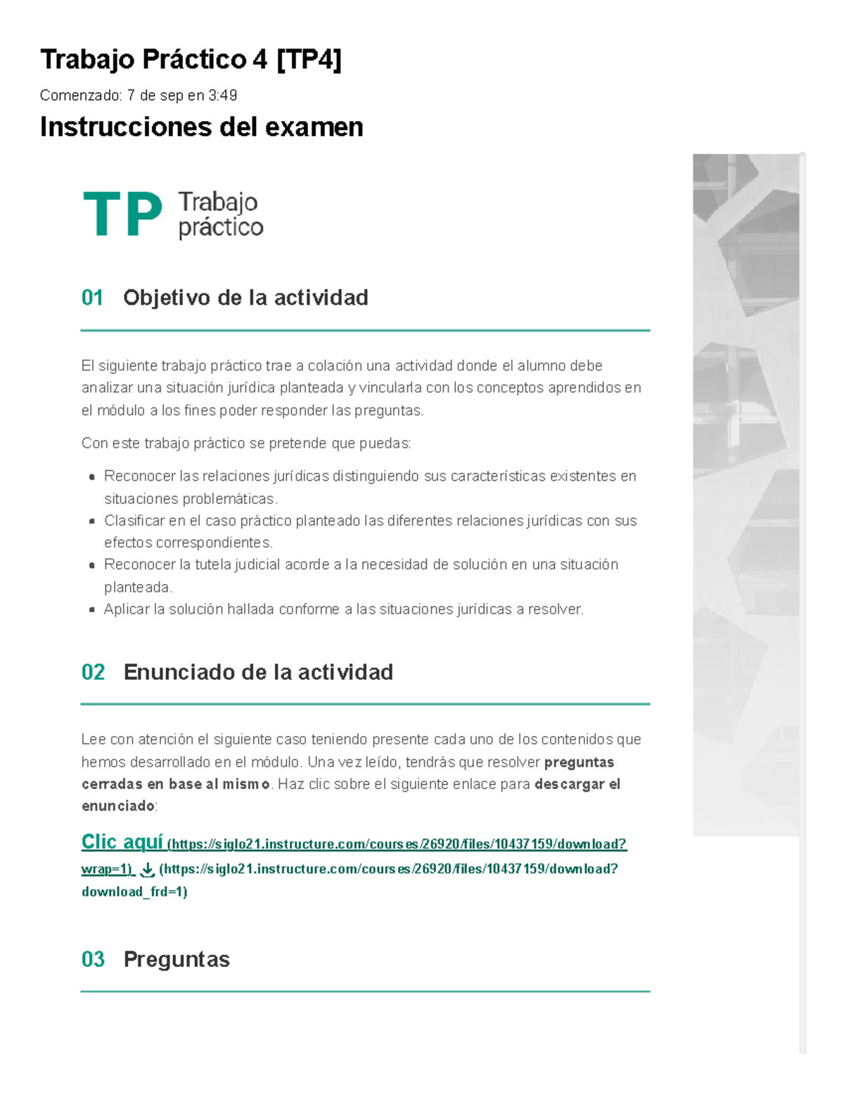 Trabajo Práctico 4 [TP4] privado 1- 90 - Trabajo Práctico 4 [TP4] Comenzado: 7 de sep en 3 ...