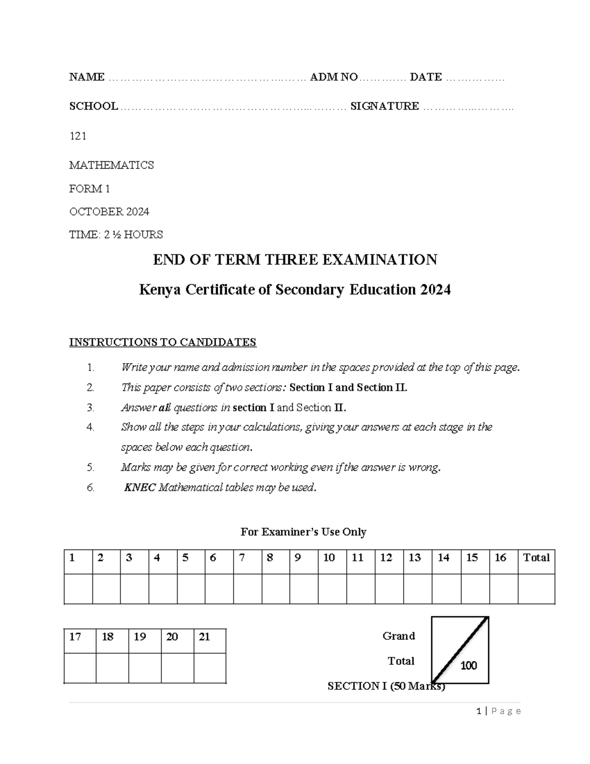 F1 Mathematics QS - NAME ...