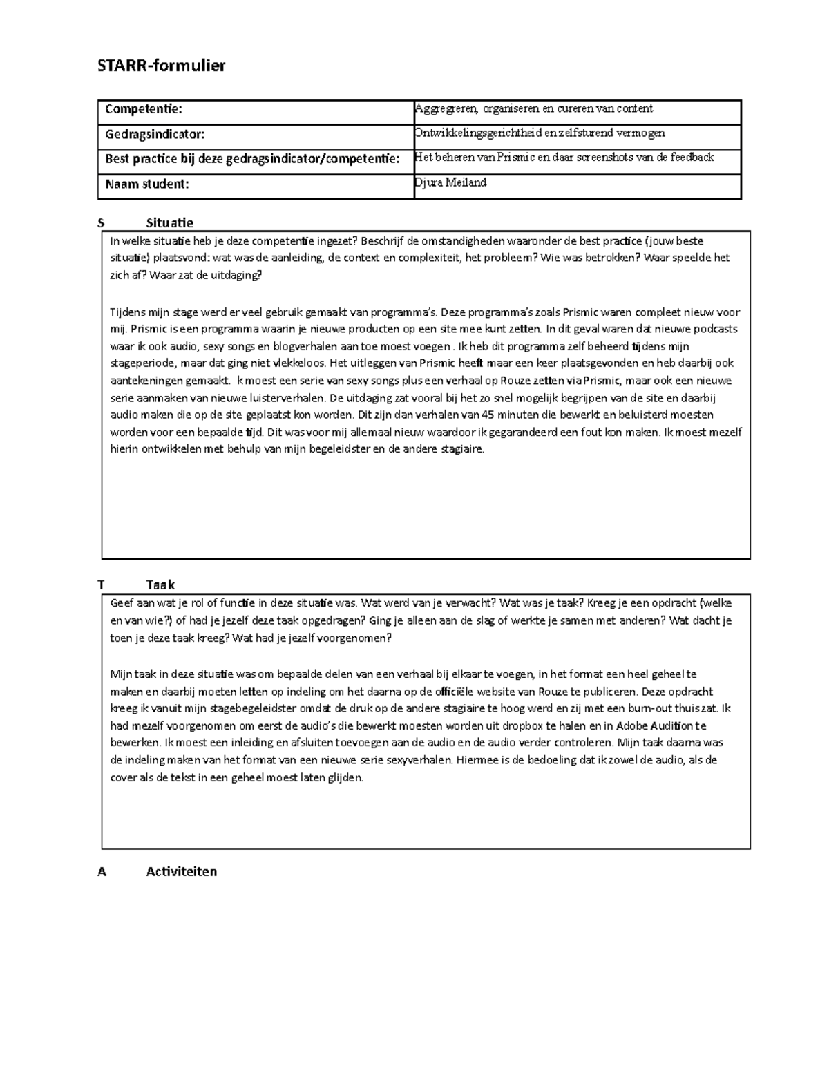 Aggregeren cureren van content - STARR-formulier Competentie: Aggregreren, organiseren en ...